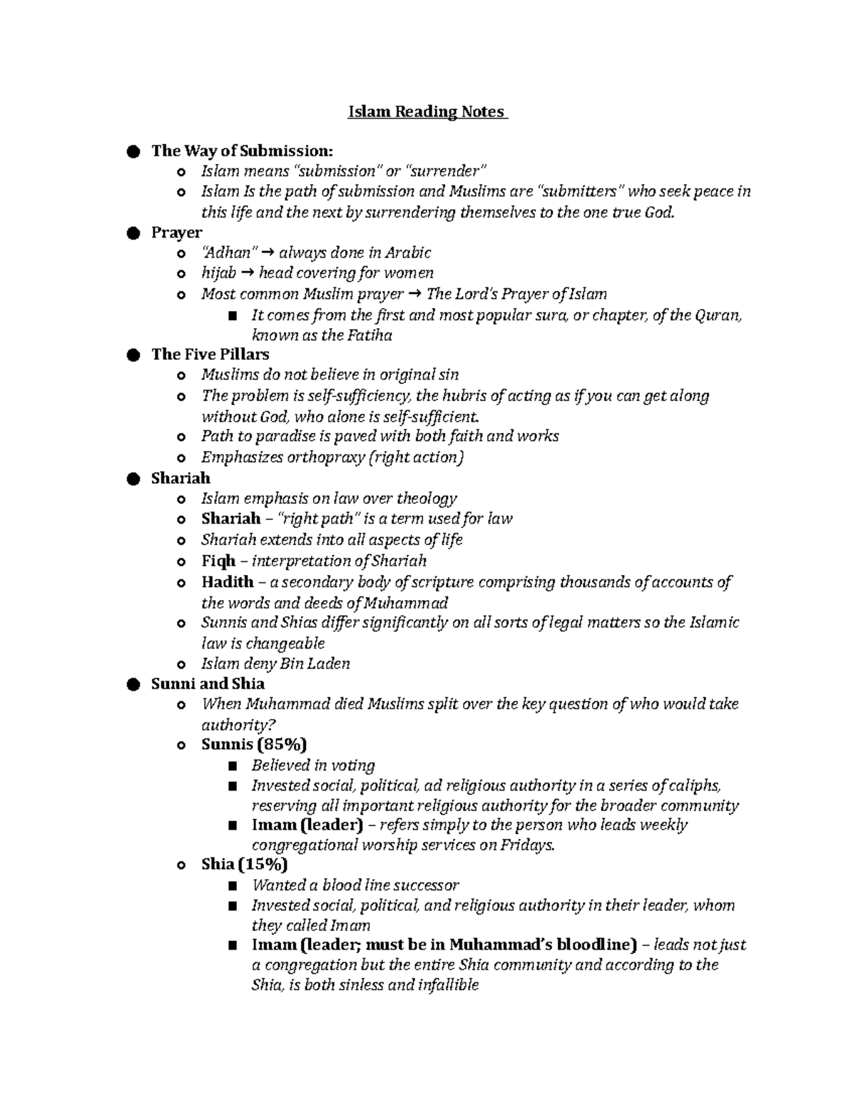 Islam reading notes - Islam Reading Notes The Way of Submission: o ...