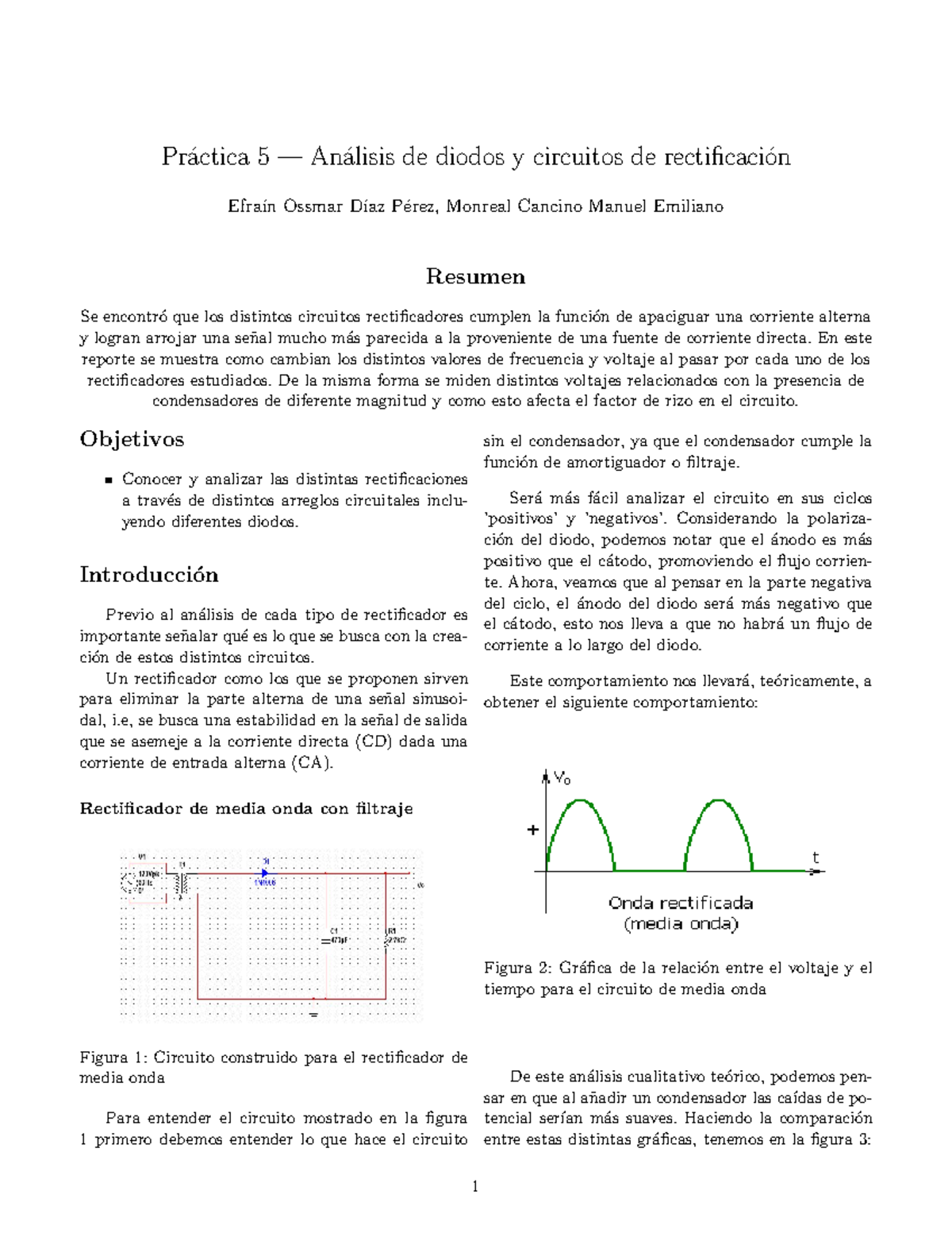 Análisis de diodos y circuitos de recti ficación - Pr´actica 5 — An´alisis de diodos y circuitos ...