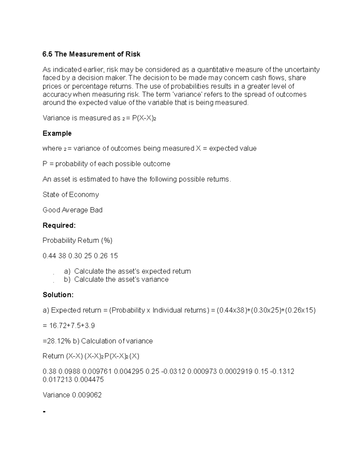 Finance 300 Chapter 6B Notes - 6 The Measurement of Risk As indicated ...