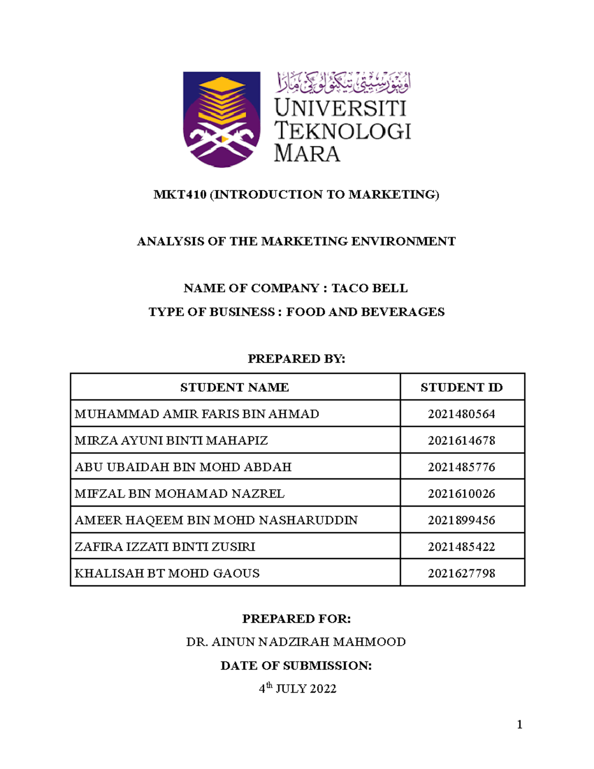 MKT410 Assignment - sasasasasa - MKT410 (INTRODUCTION TO MARKETING ...