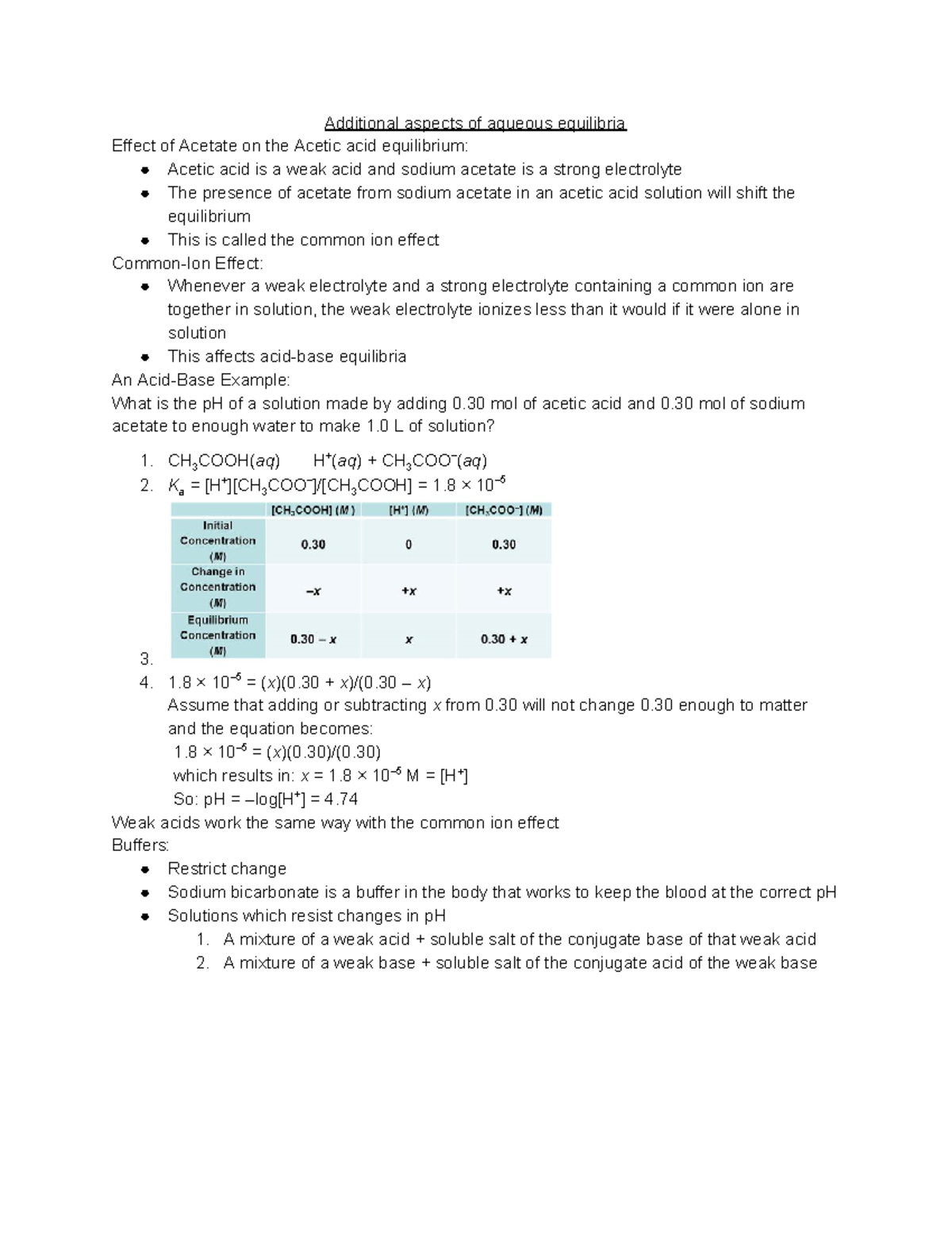 Chem II Chapter 17 Lecture Notes - Additional aspects of aqueous ...