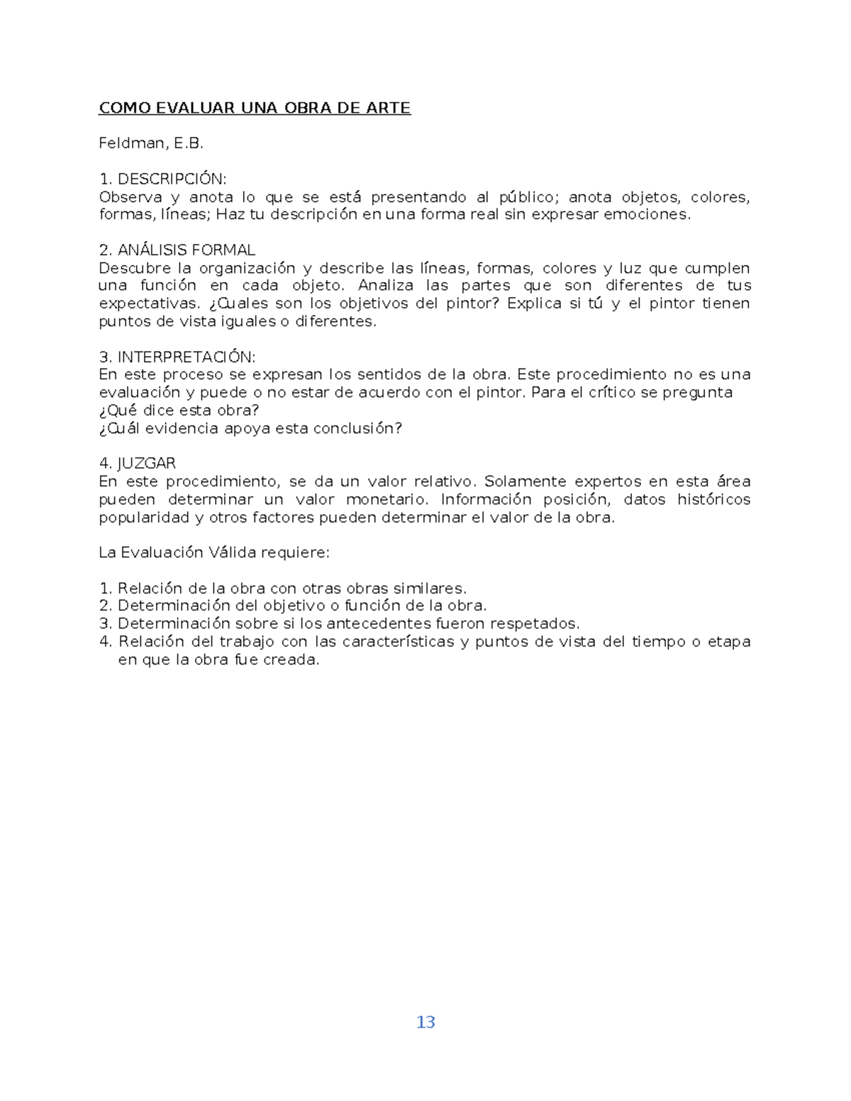 Como evaluar una obra de arte - COMO EVALUAR UNA OBRA DE ARTE Feldman ...