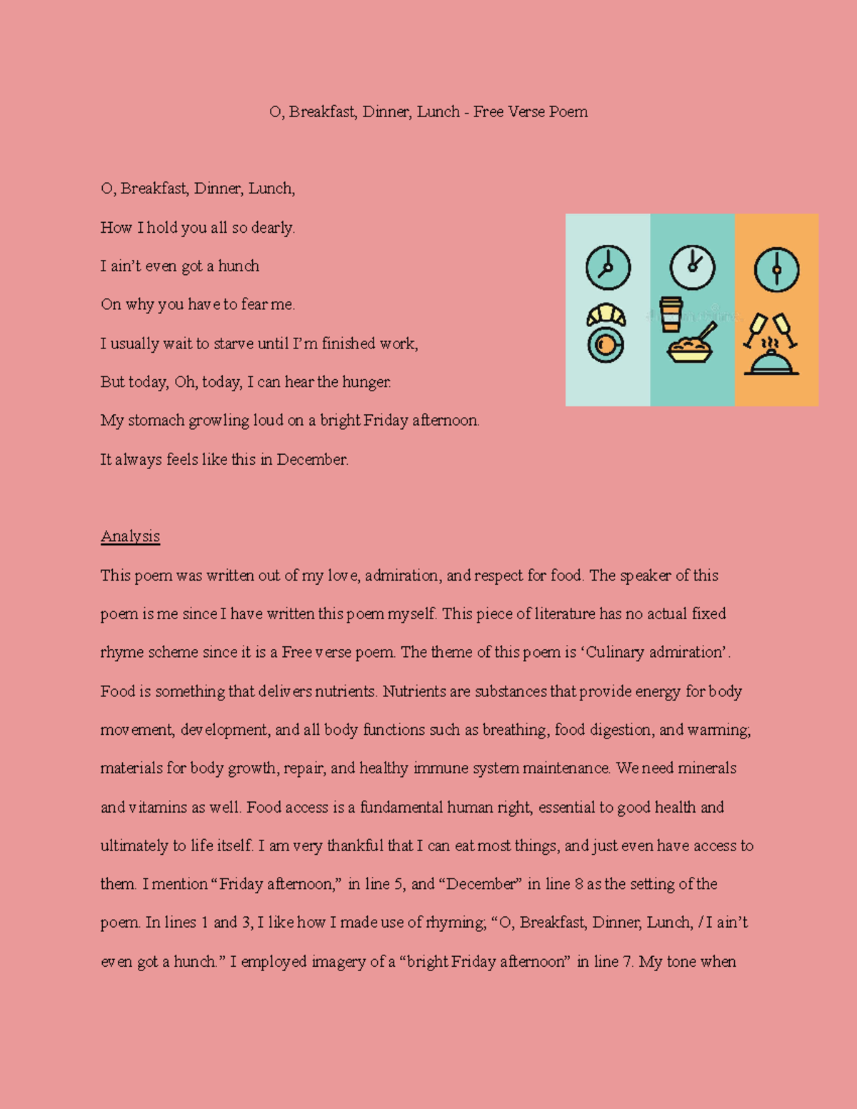 Portfolio Rubric - O, Breakfast, Dinner, Lunch - Free Verse Poem O ...