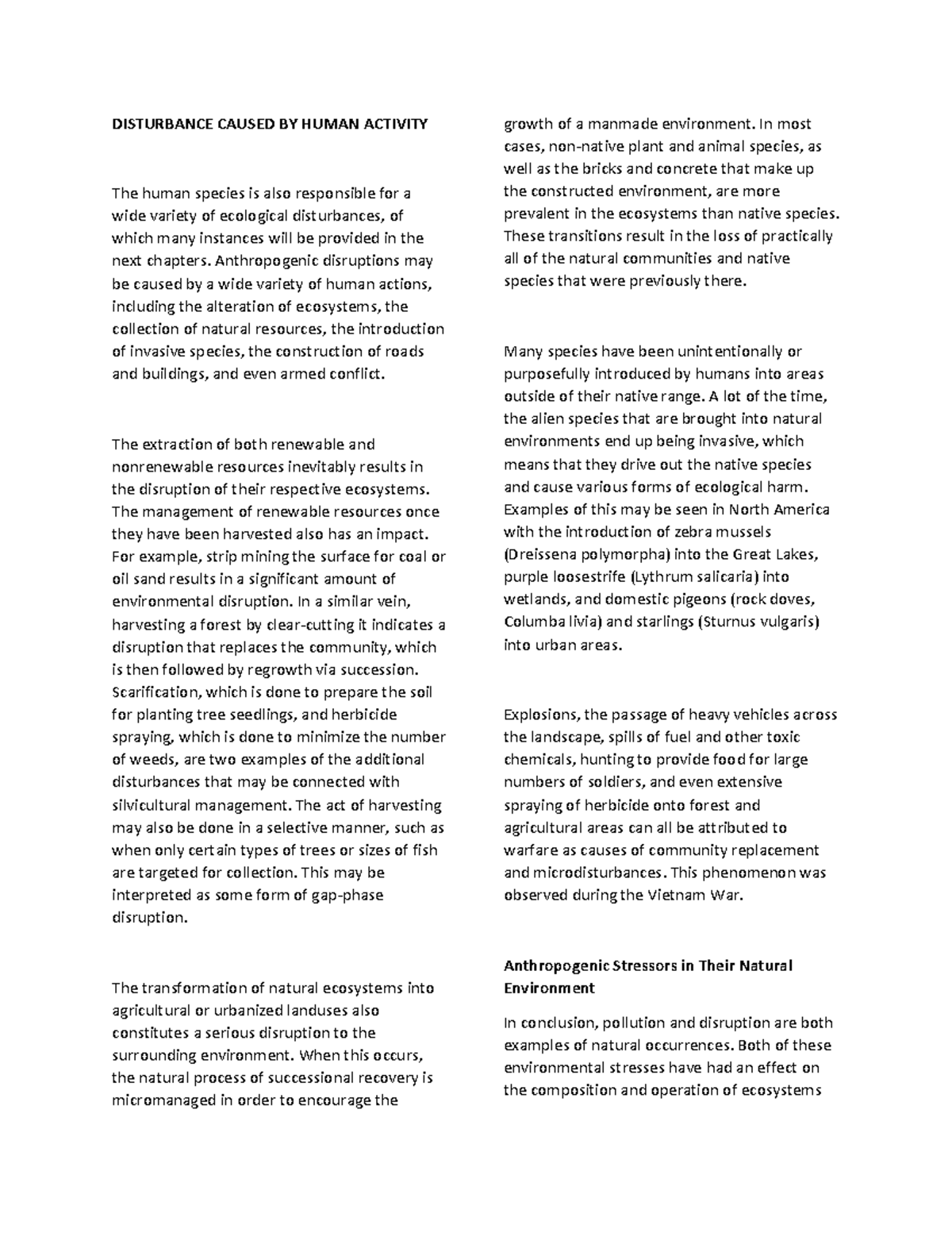 Disturbance Caused BY Human Activity - DISTURBANCE CAUSED BY HUMAN ...