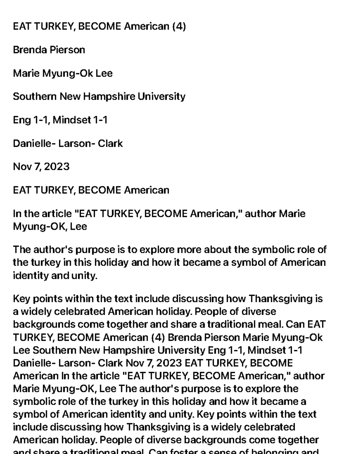 Student APA Style paper 7th edition - EAT TURKEY, BECOME American (4 ...