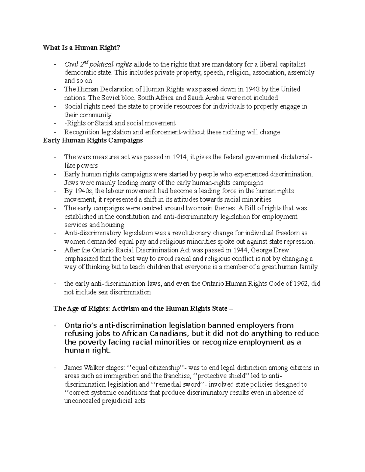 Human rights notes - What Is a Human Right? Civil 2nd political rights ...