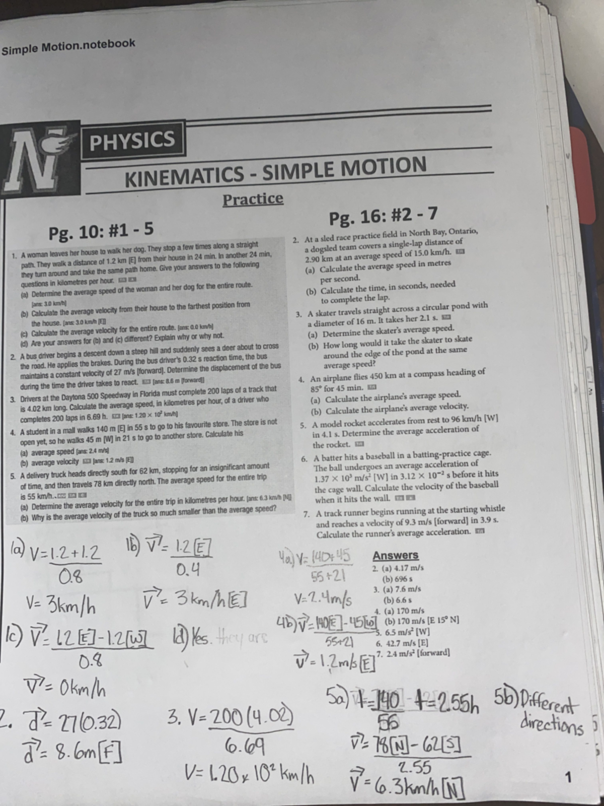 2 - Kinematics simple motion practice questions with answers ...