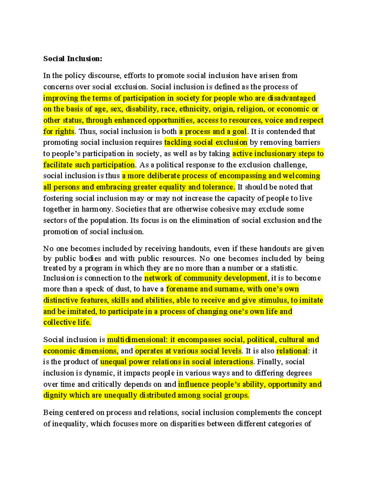 Unit 5 Social inclusion and empowerment - Social Inclusion: In the ...