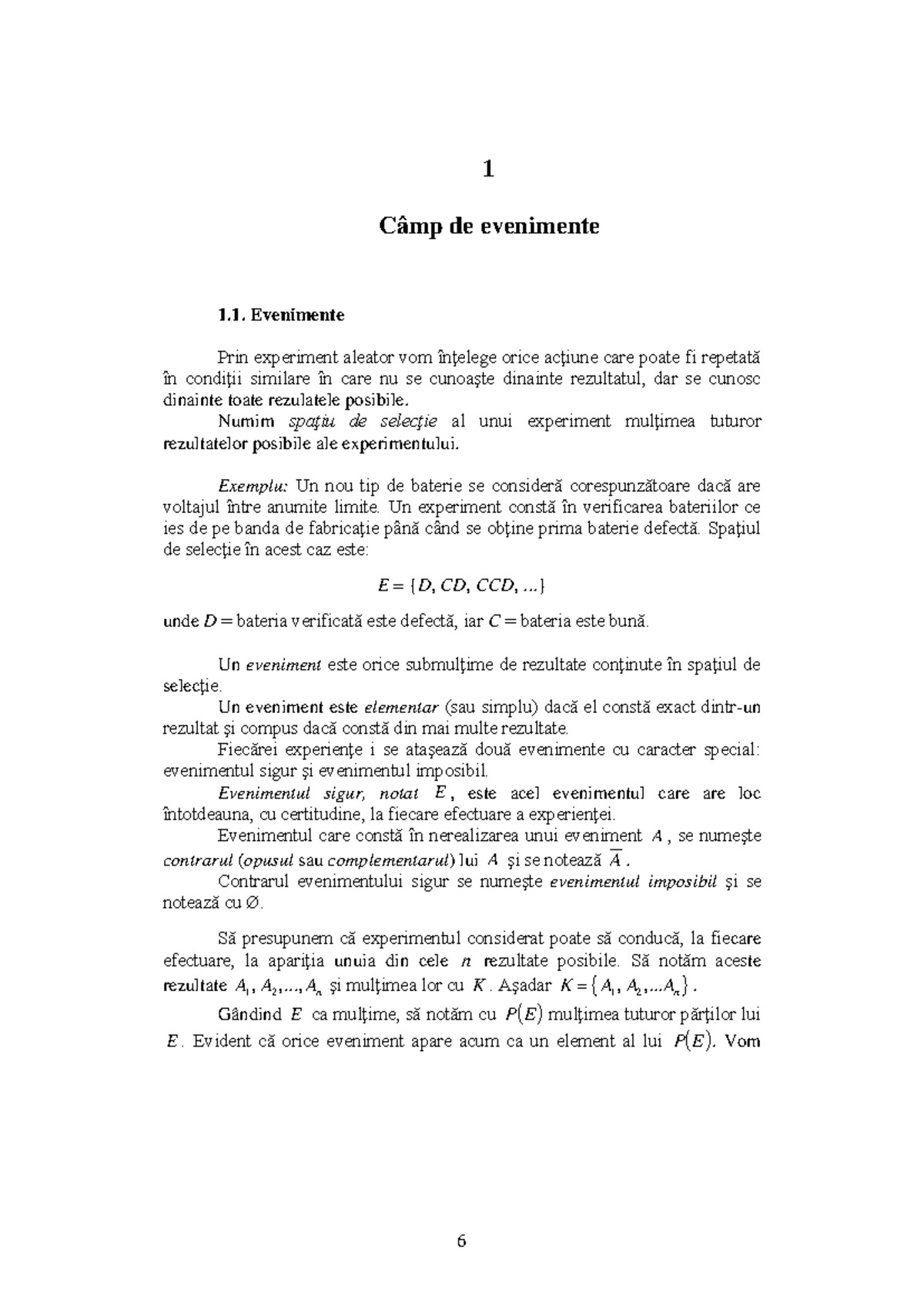 Capitolul 1 TPSM - CÂMP DE EVENIMENTE - 1 Câmp de evenimente Evenimente ...