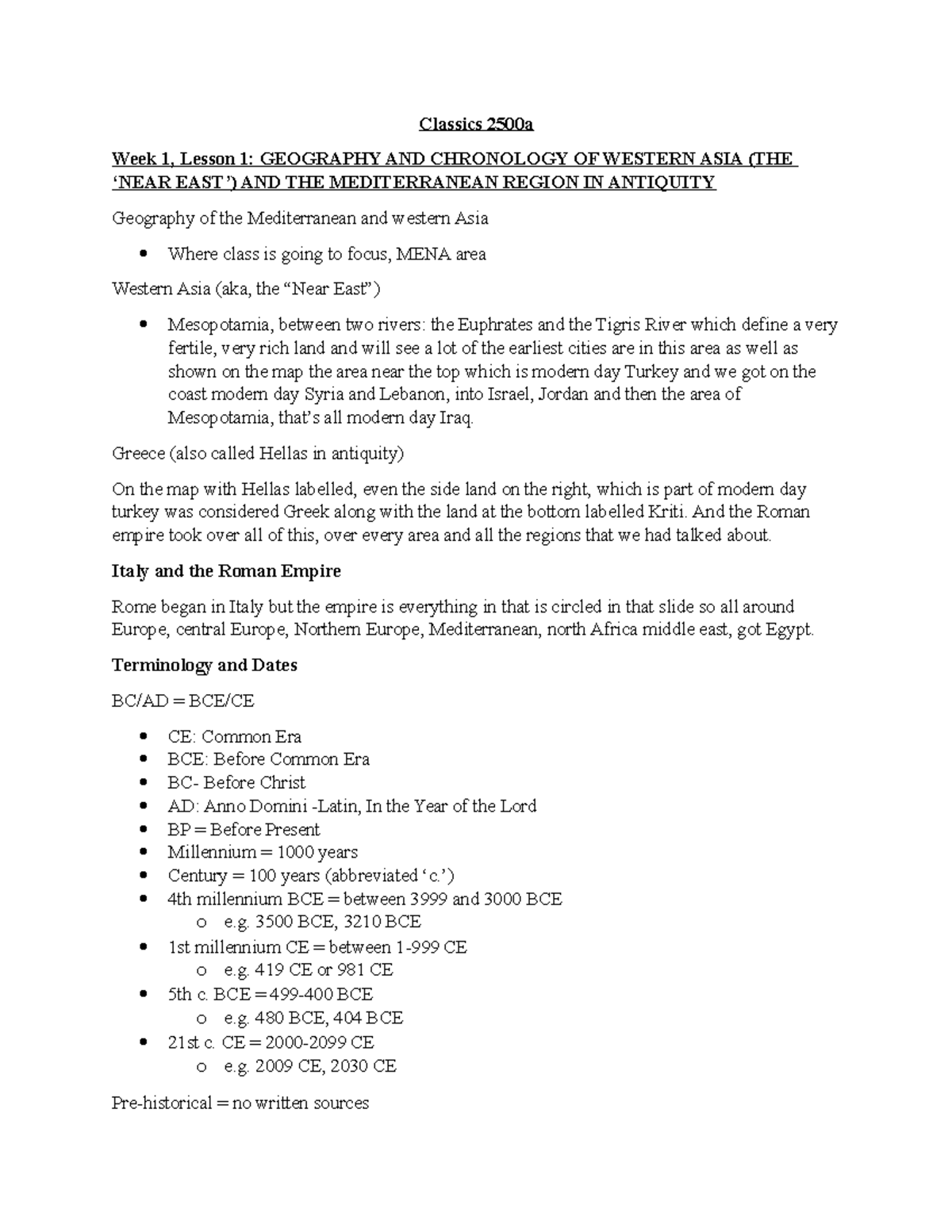 Classics 2500 a Week 1 Lecture 1 - Classics 2500a Week 1, Lesson 1 ...