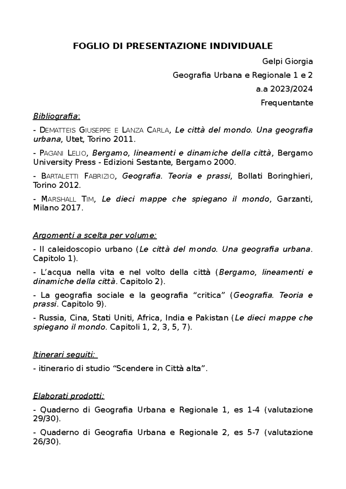 Foglio di presentazione per l'esame - FOGLIO DI PRESENTAZIONE ...