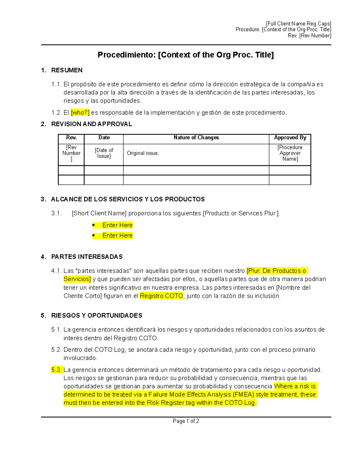 -Procedure - Contexto de la Organizacion - Client Name Reg Procedure ...