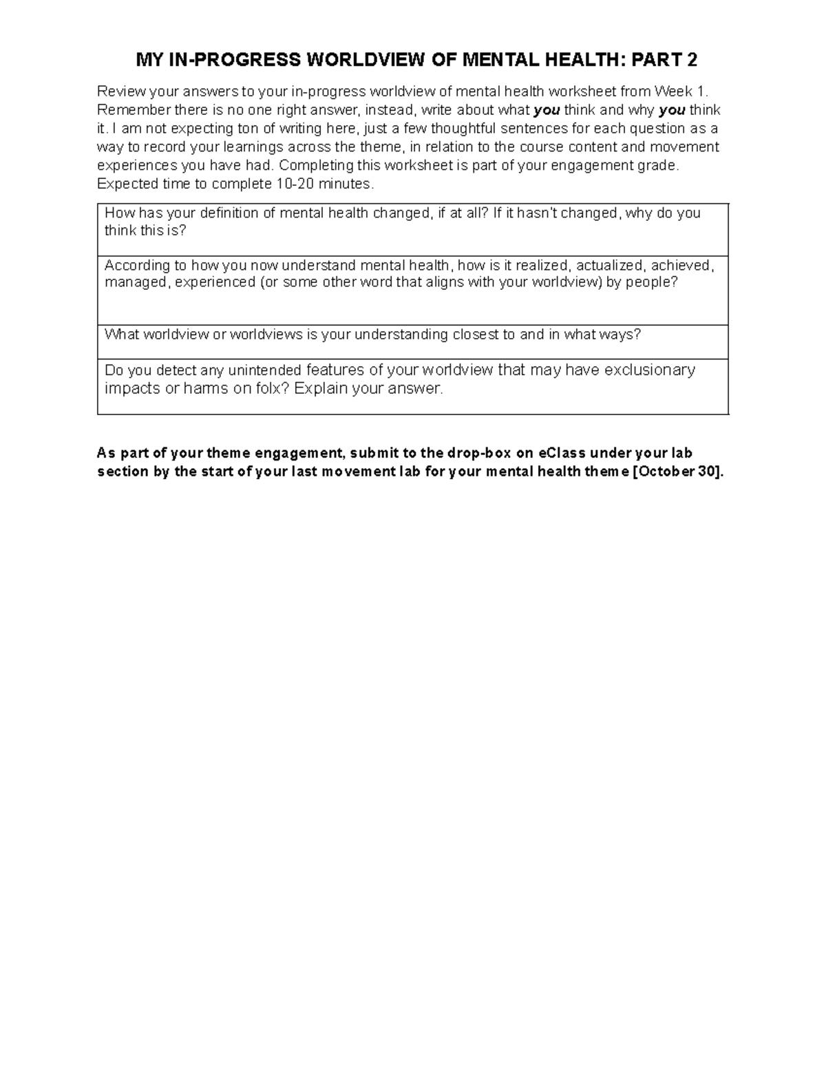 My in-progress worldview of mental health Part 2 (Wednesdays) - MY IN ...