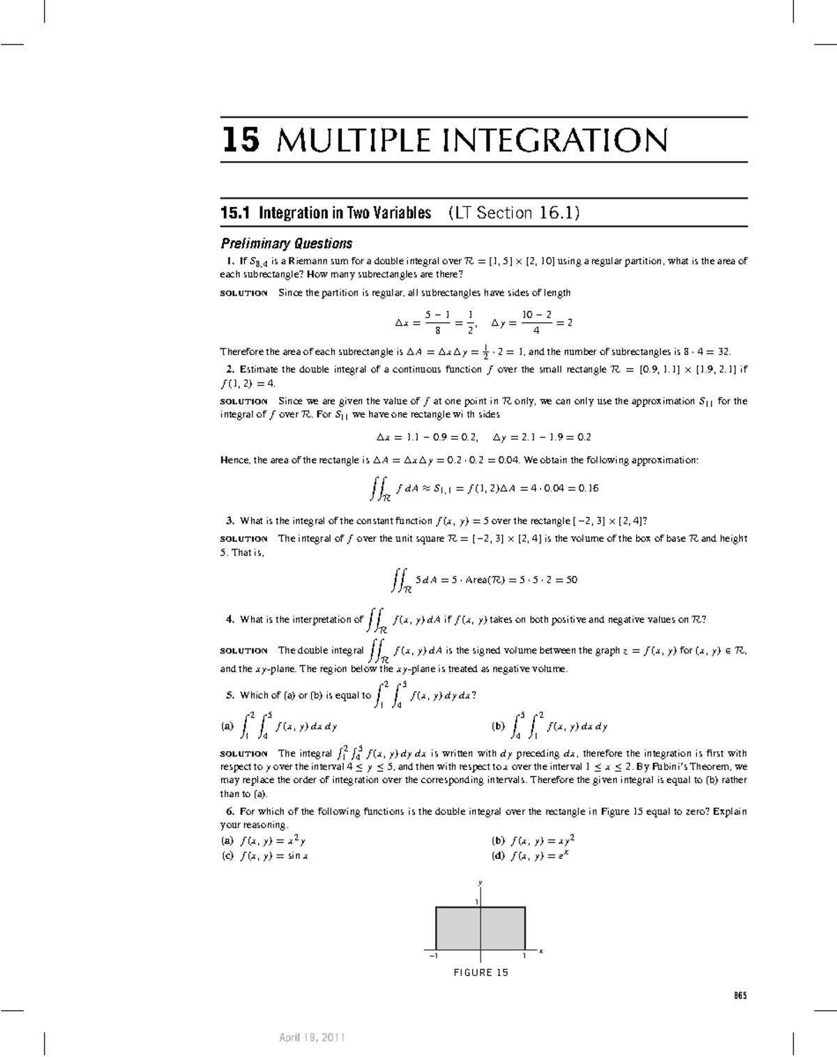 Calc Ch 15 Solution Manuel - 15 MULTIPLE INTEGRATION 15 Integration in ...