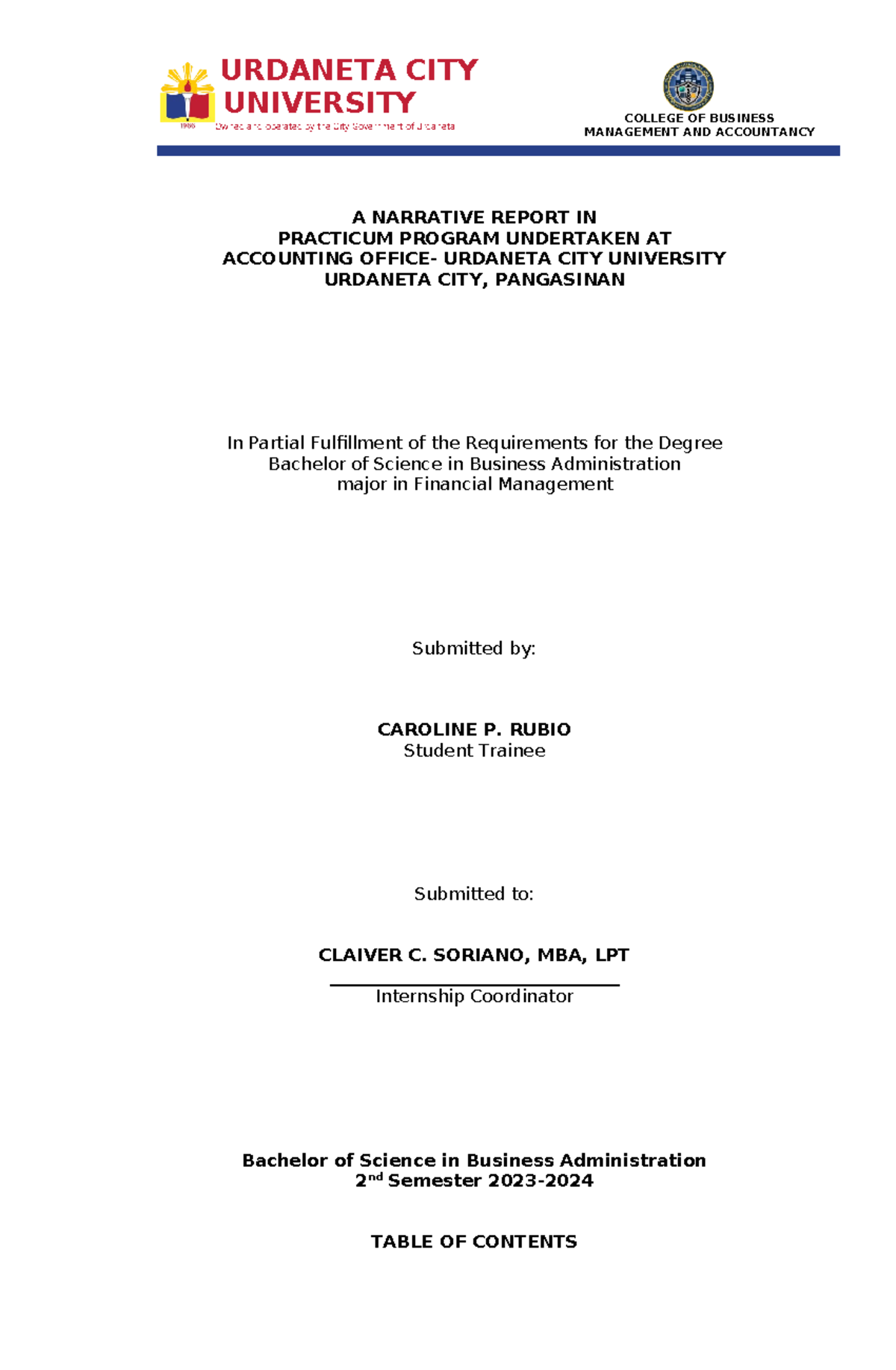 Narrative- Report final softbound 222224444444 - URDANETA CITY ...