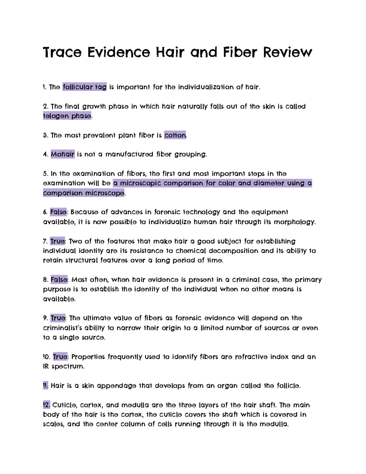 Trace Evidence Hair and Fiber Review - The final growth phase in which ...