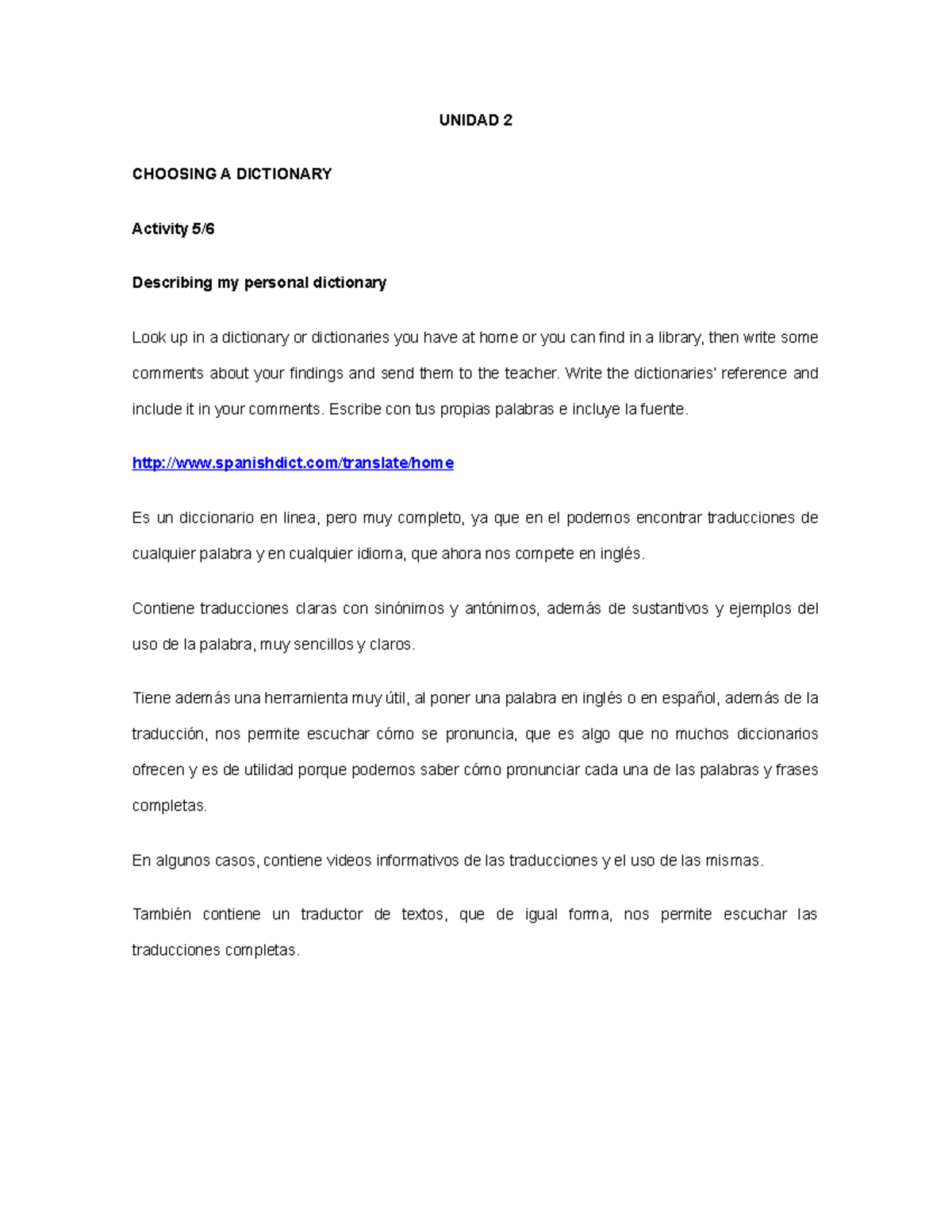 1105 Choosing A Dictionary NOE Martinez - UNIDAD 2 CHOOSING A ...