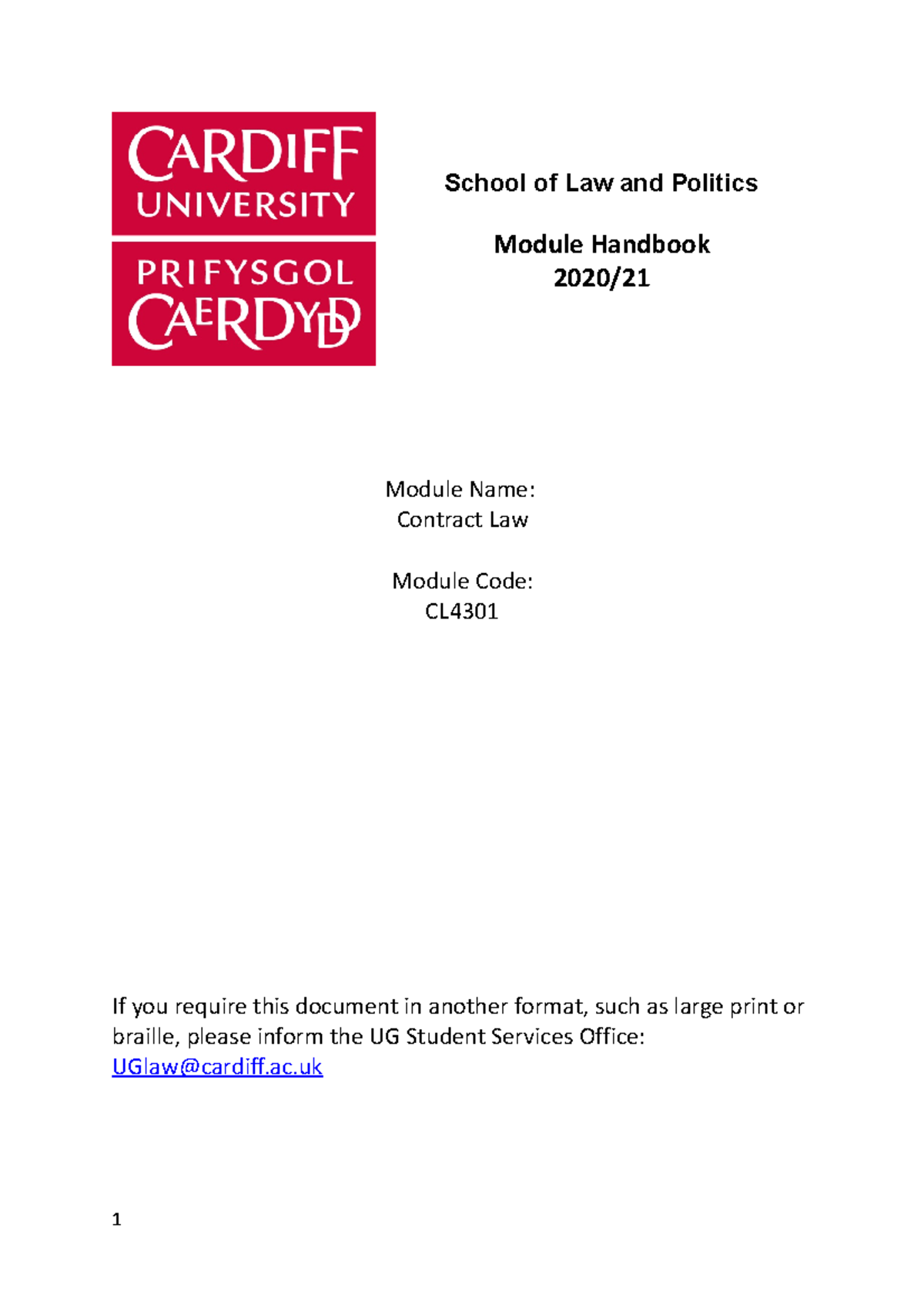 Module Handbook 20/21 - Contract [20] and [30] - School of Law and ...