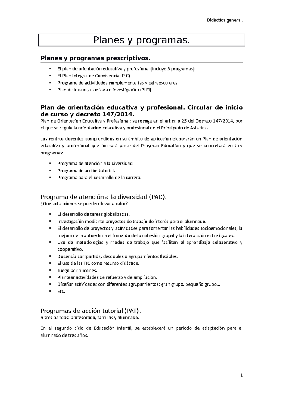 Planes y programas - Apuntes de didáctica. - Planes y programas. Planes ...