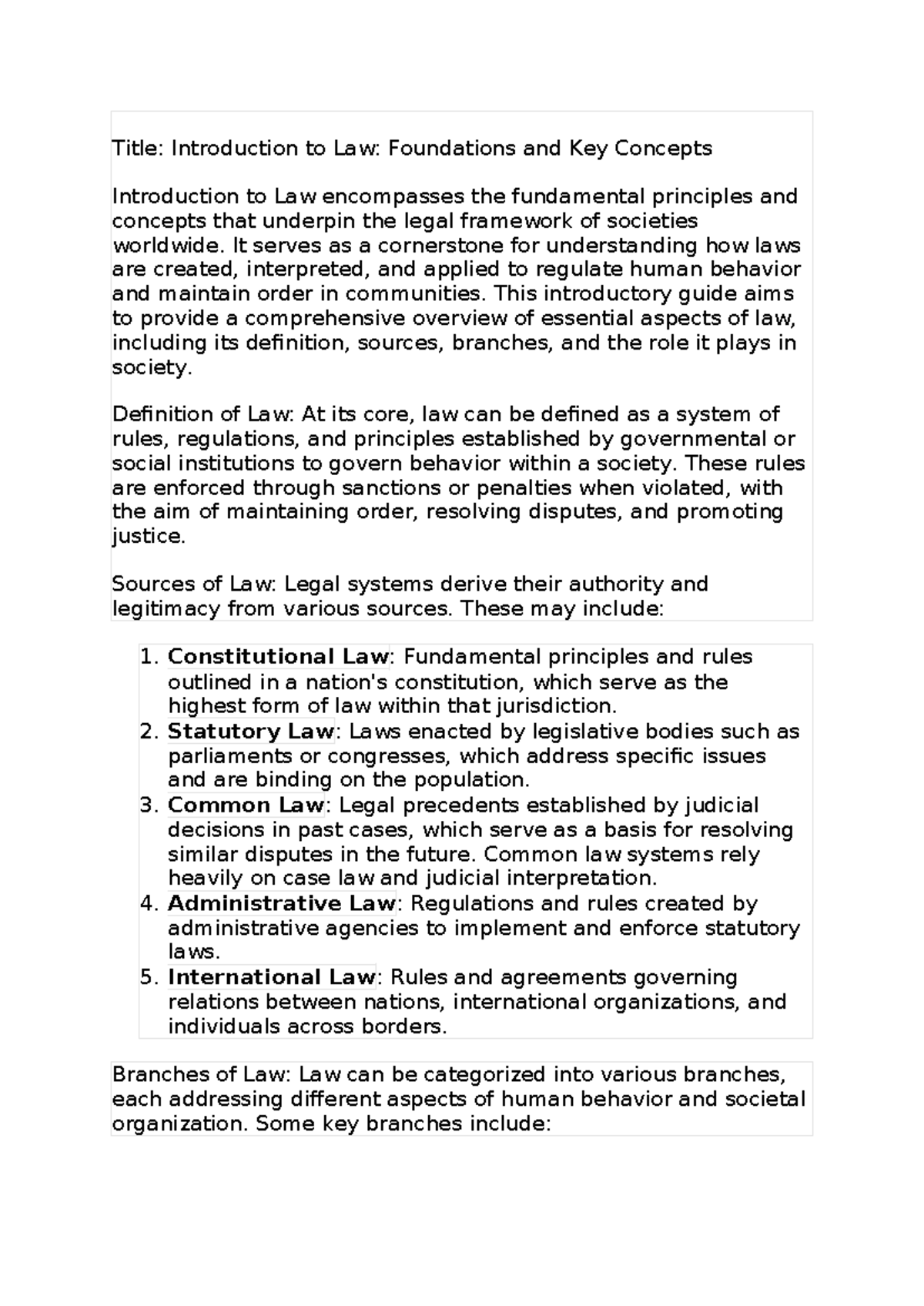 Itl Intro Title Introduction To Law Foundations And Key Concepts