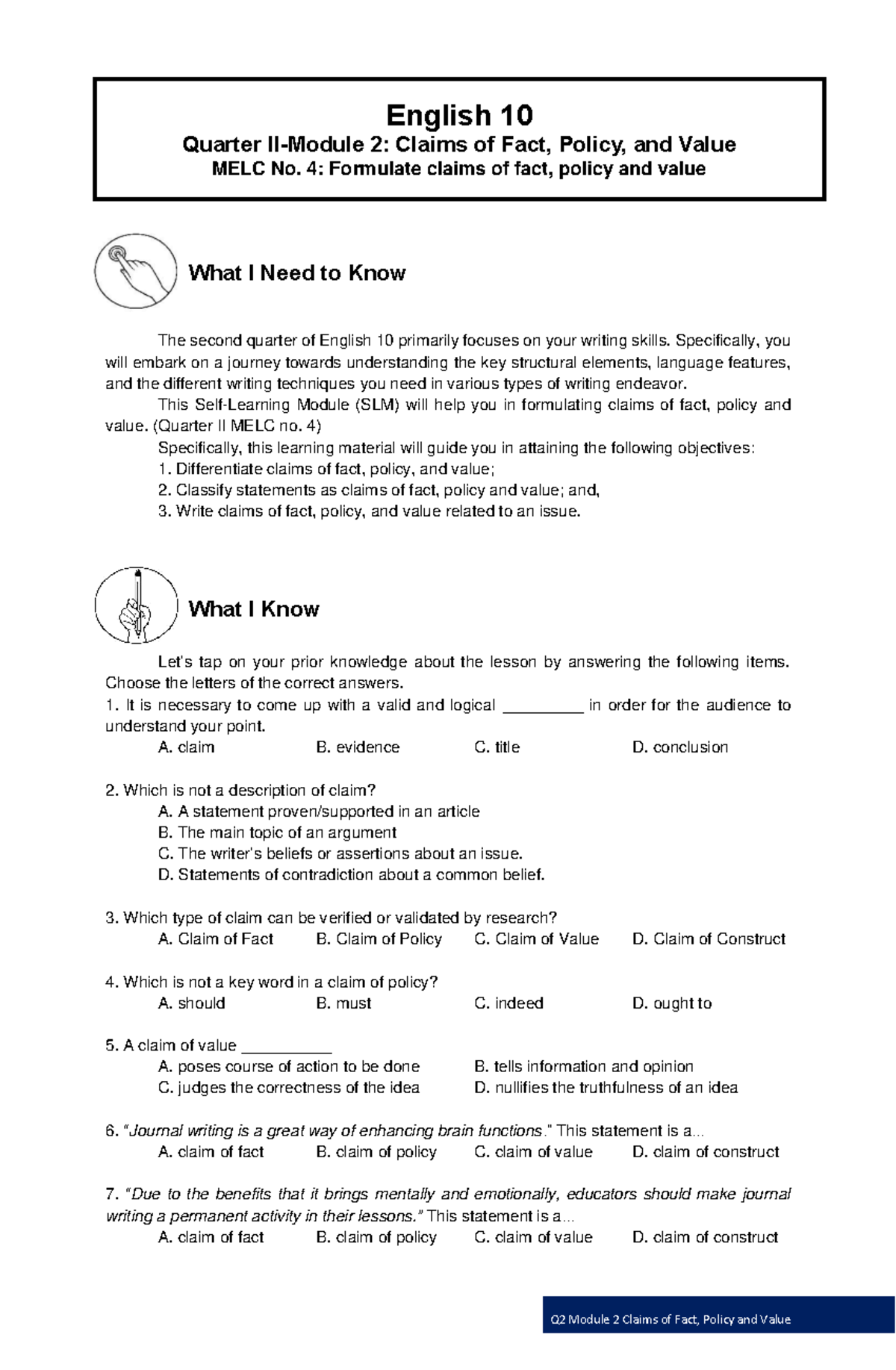Q2 M2 Claims of Fact Policy and Value - \ The second quarter of English ...