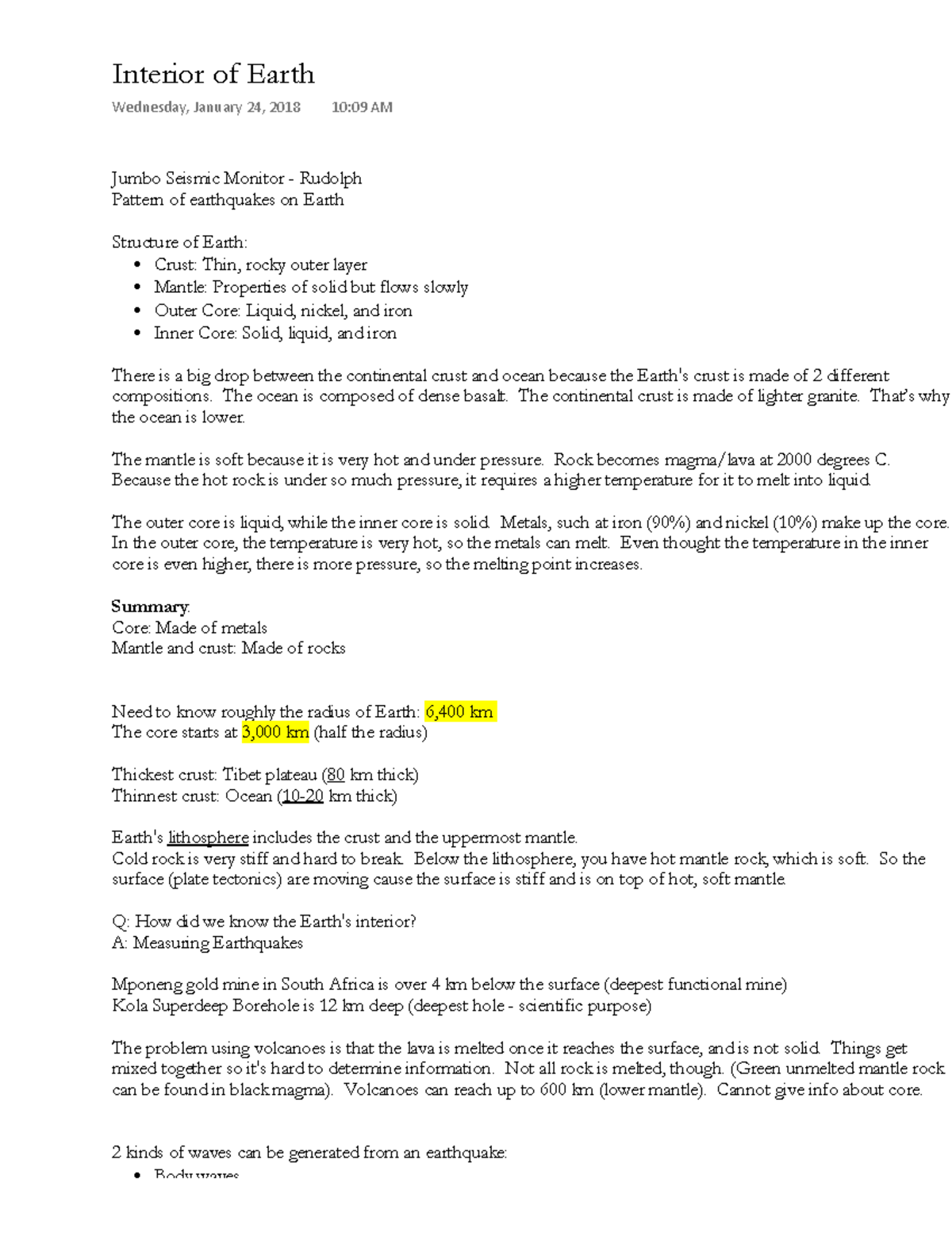 The Earth Notes - Professor: Wang - Interior of Earth Wednesday ...