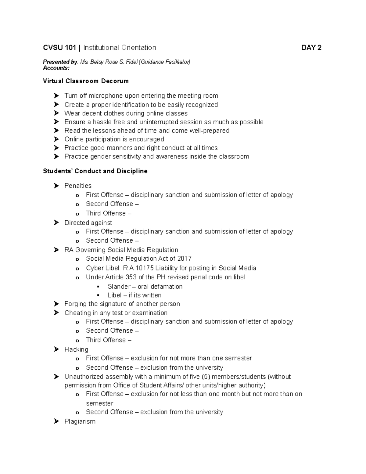 Orientation notes - FEU Institute of Technology - Edit Course ...