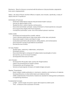 ENGR 2301 Chapter 3 Lecture Notes - Equilibrium : balance; a state of ...