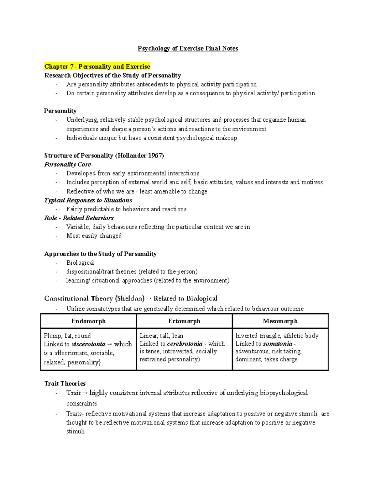 Psychology of Exercise Final Notes - Psychology of Exercise Final Notes ...