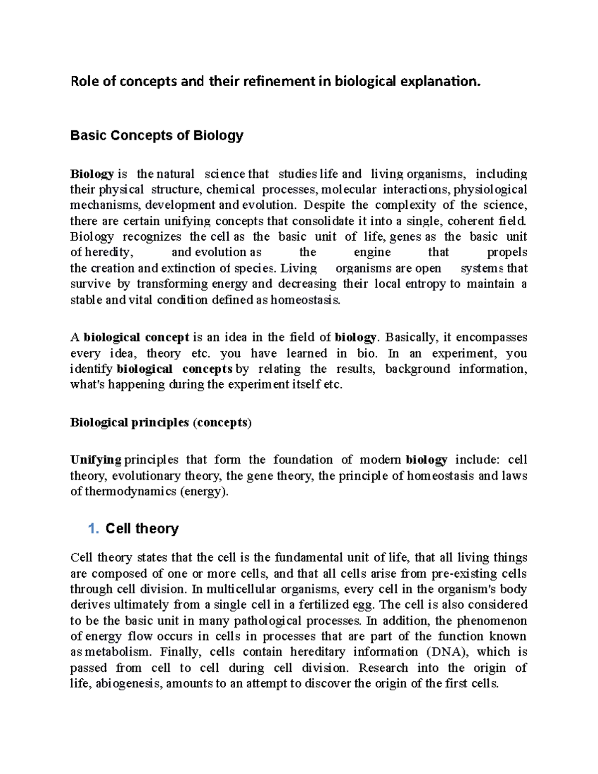 Basic Concepts Of Biology - Role of concepts and their refinement in ...