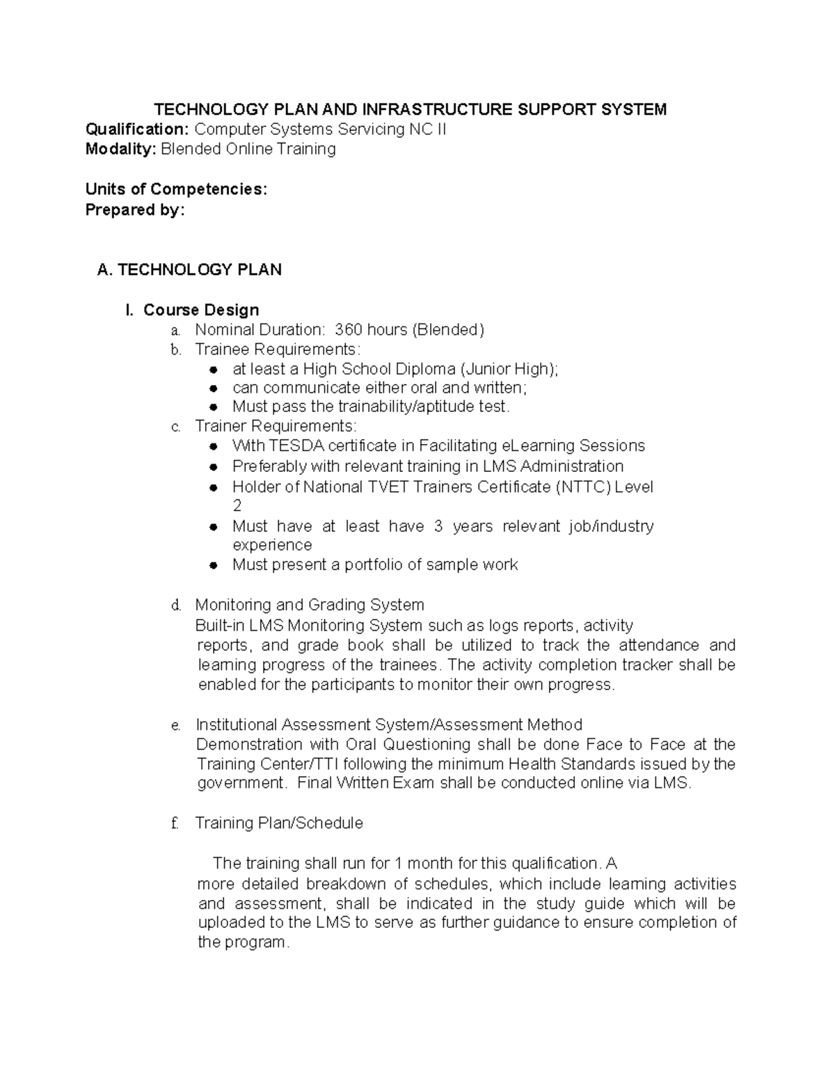 Tech Plan Sample Output - TECHNOLOGY PLAN AND INFRASTRUCTURE SUPPORT ...