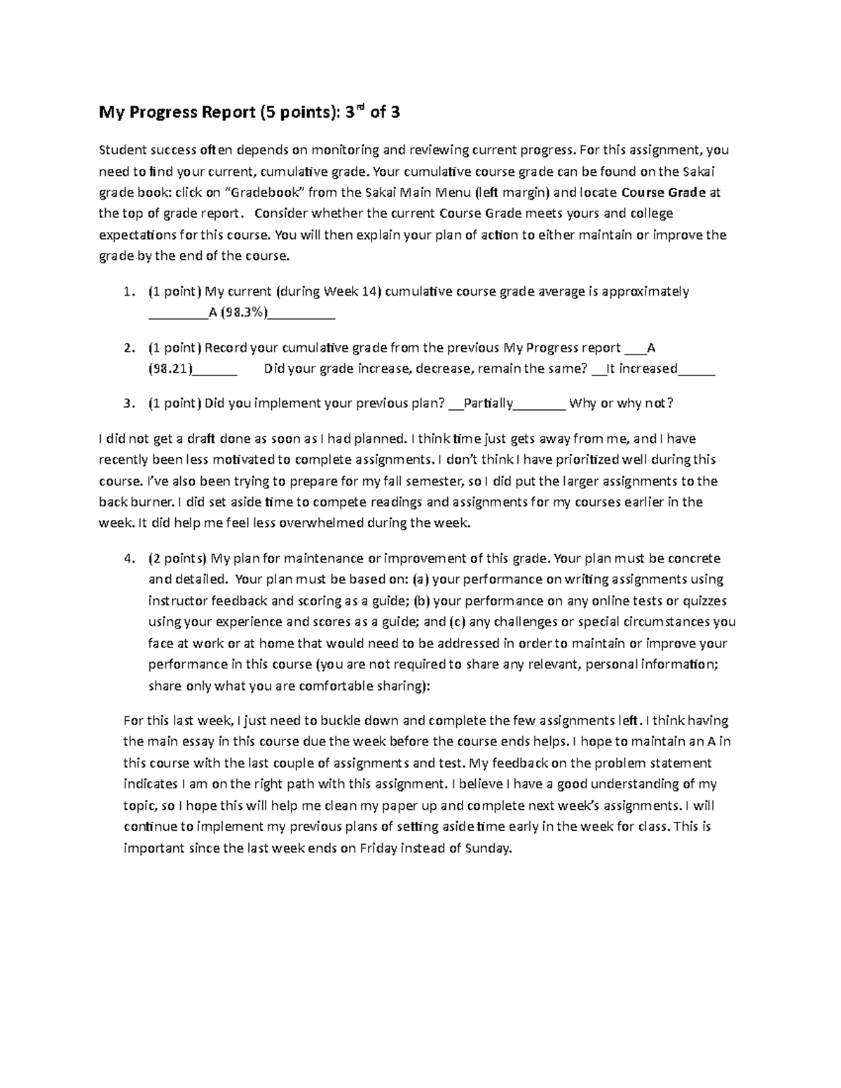 Progress Report 3 - Assignment for 8 week course - My Progress Report ...