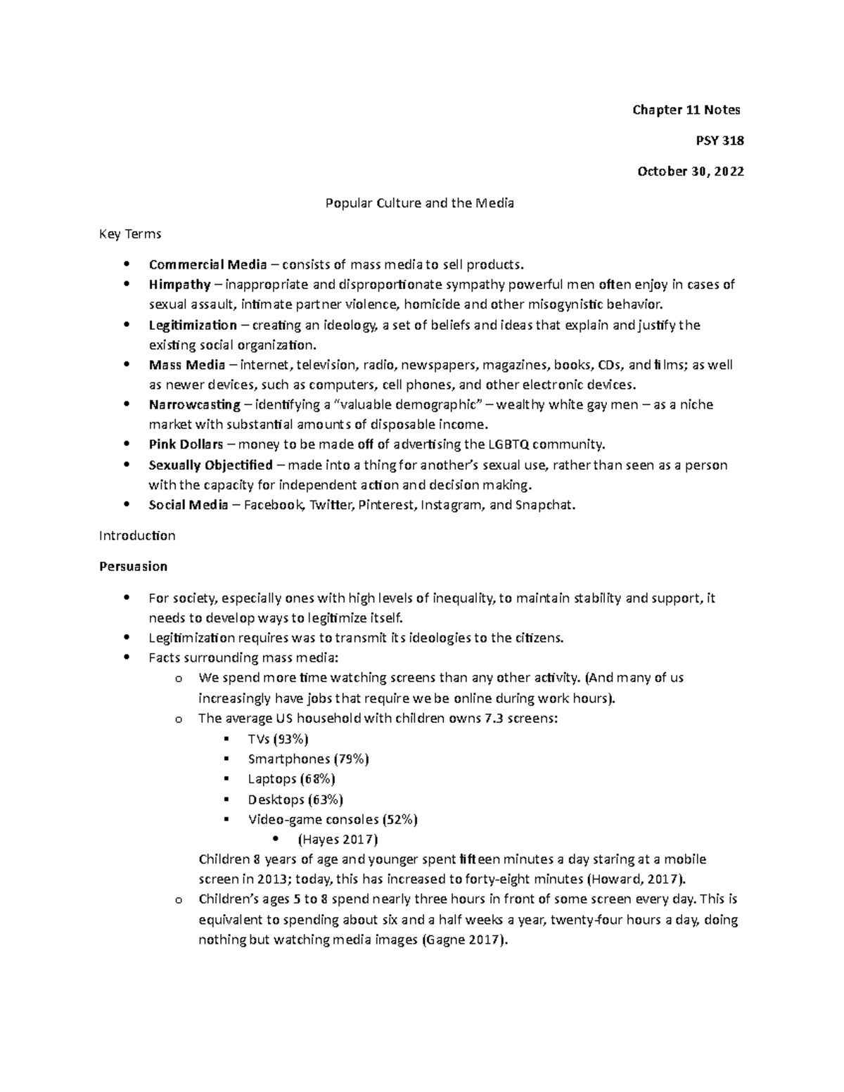 Chapter 11 Notes - Chapter 11 Notes PSY 318 October 30, 2022 Popular ...