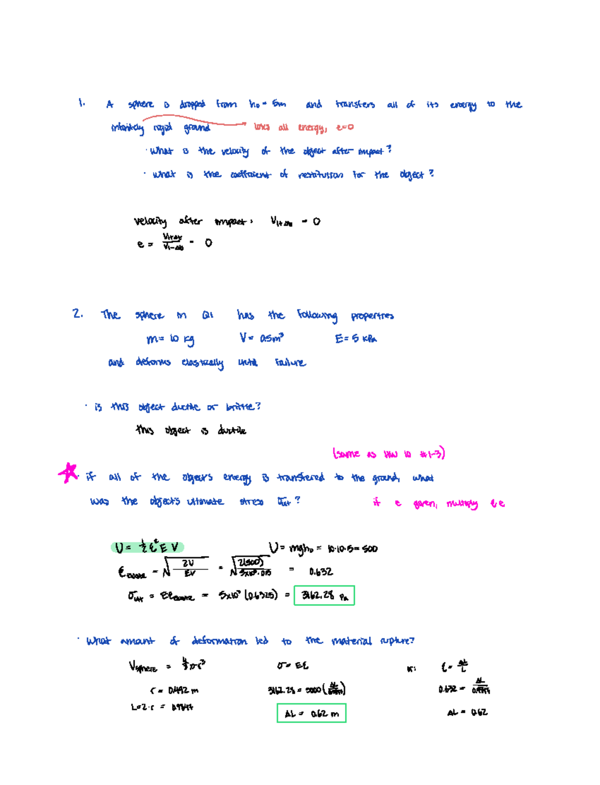 Biomechanics Final Exam Practice Questions - I A sphere is dropped from ...