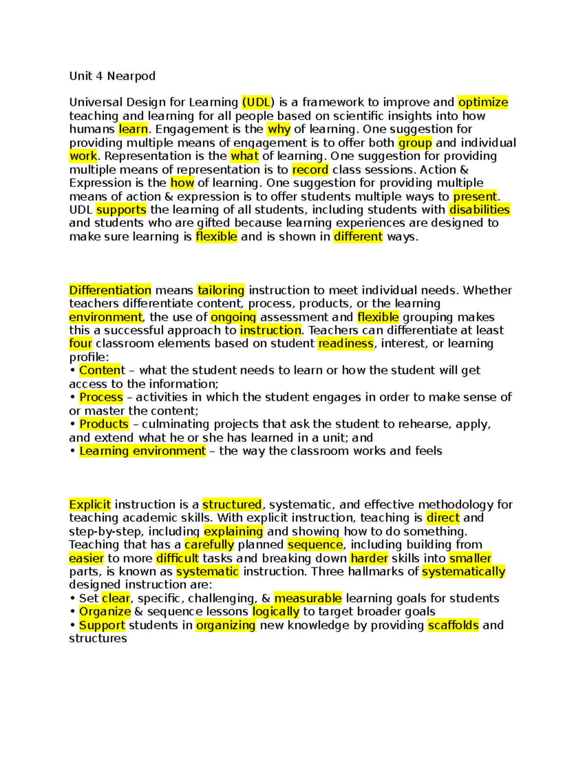 D096 Unit 4 and 5 Notes - Unit 4 Nearpod Universal Design for Learning ...