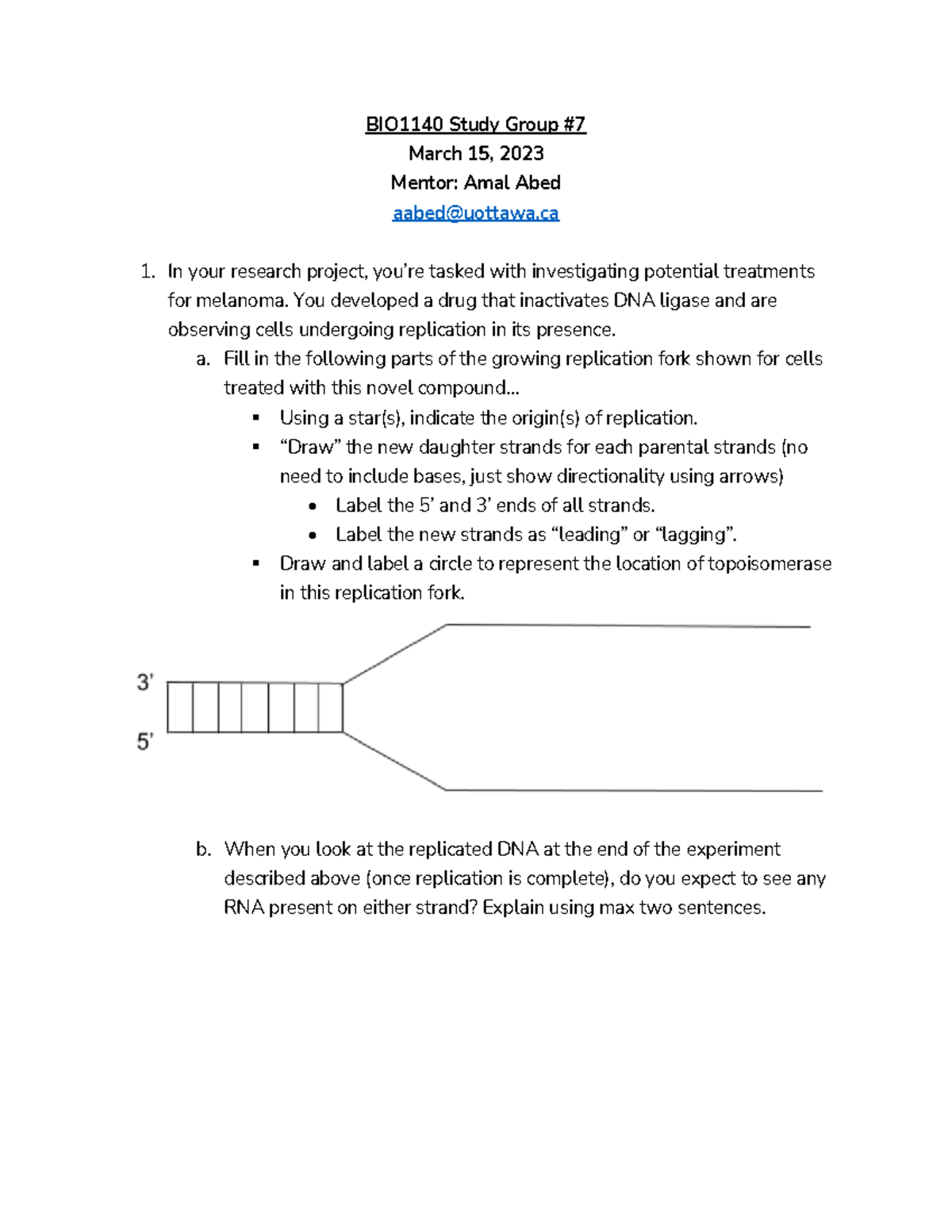 Study Group 7 Worksheet (pdf) - BIO1140 Study Group # March 15, 2023 ...