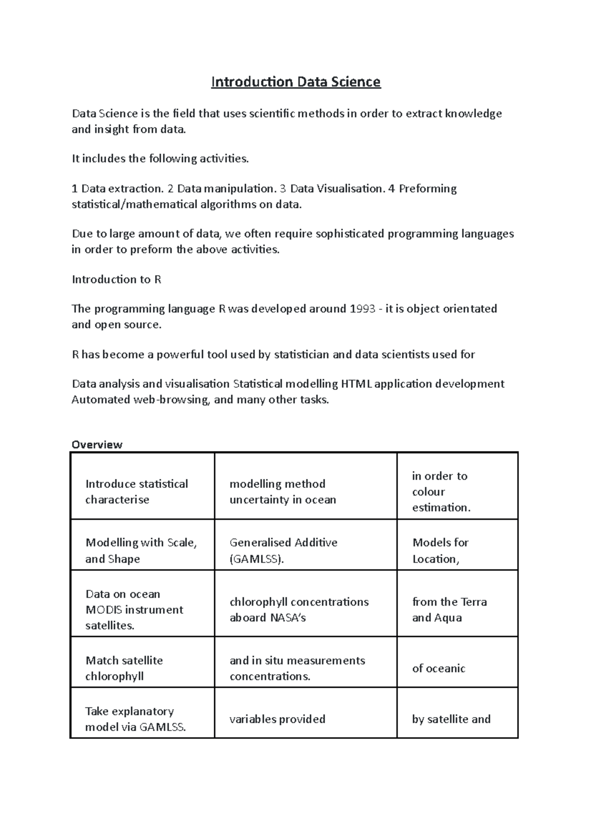 Introduction Data Science - It includes the following activities. 1 ...