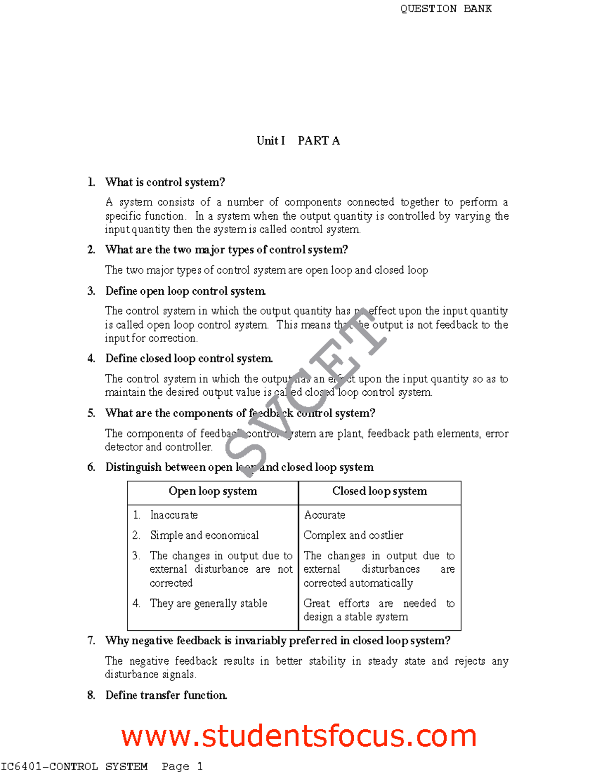 EEE CS QB U1 - control system - Unit I PART A 1. What is control system ...