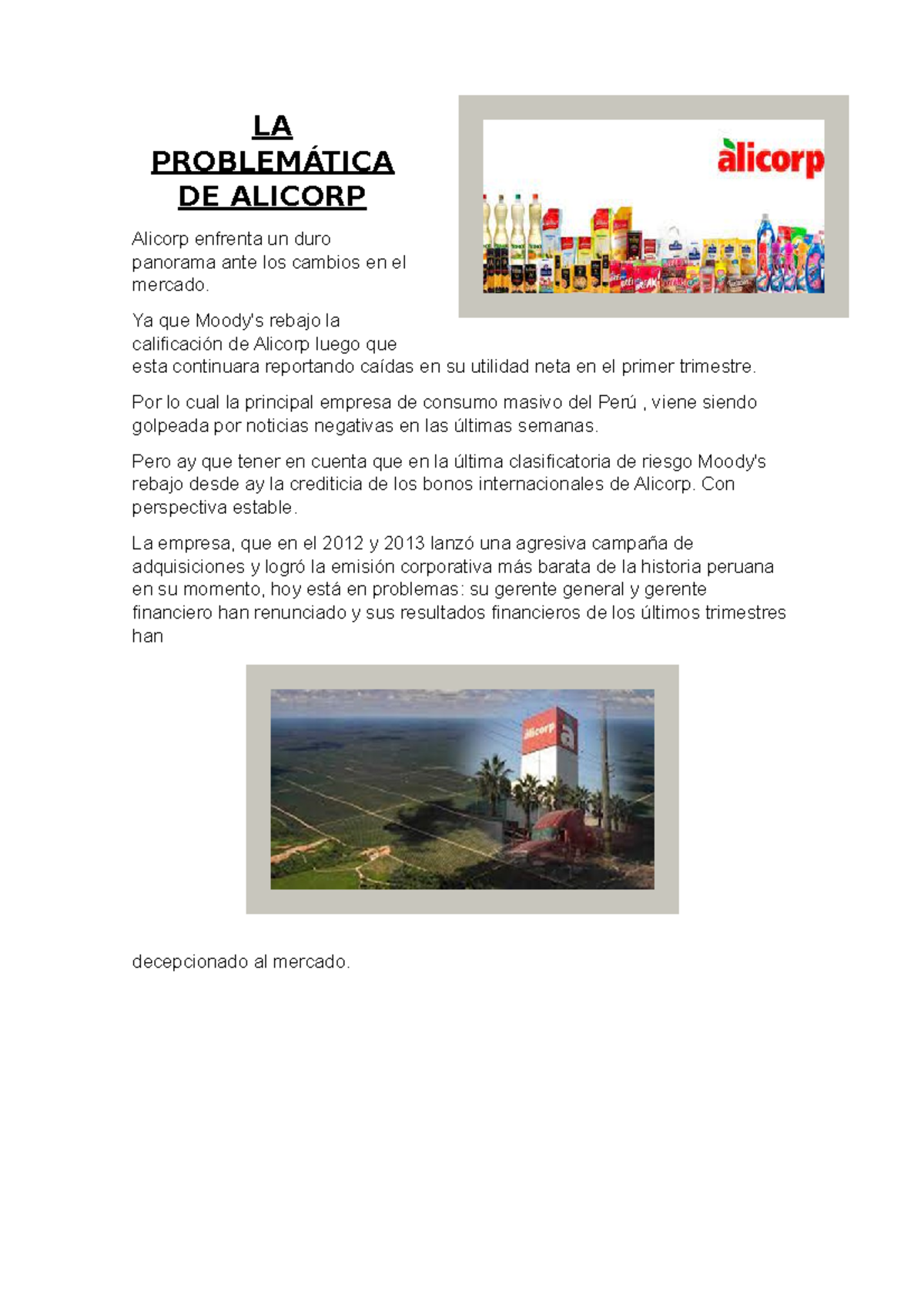 LA Problemática DE Alicorp Grupo 5 - LA PROBLEMÁTICA DE ALICORP Alicorp ...