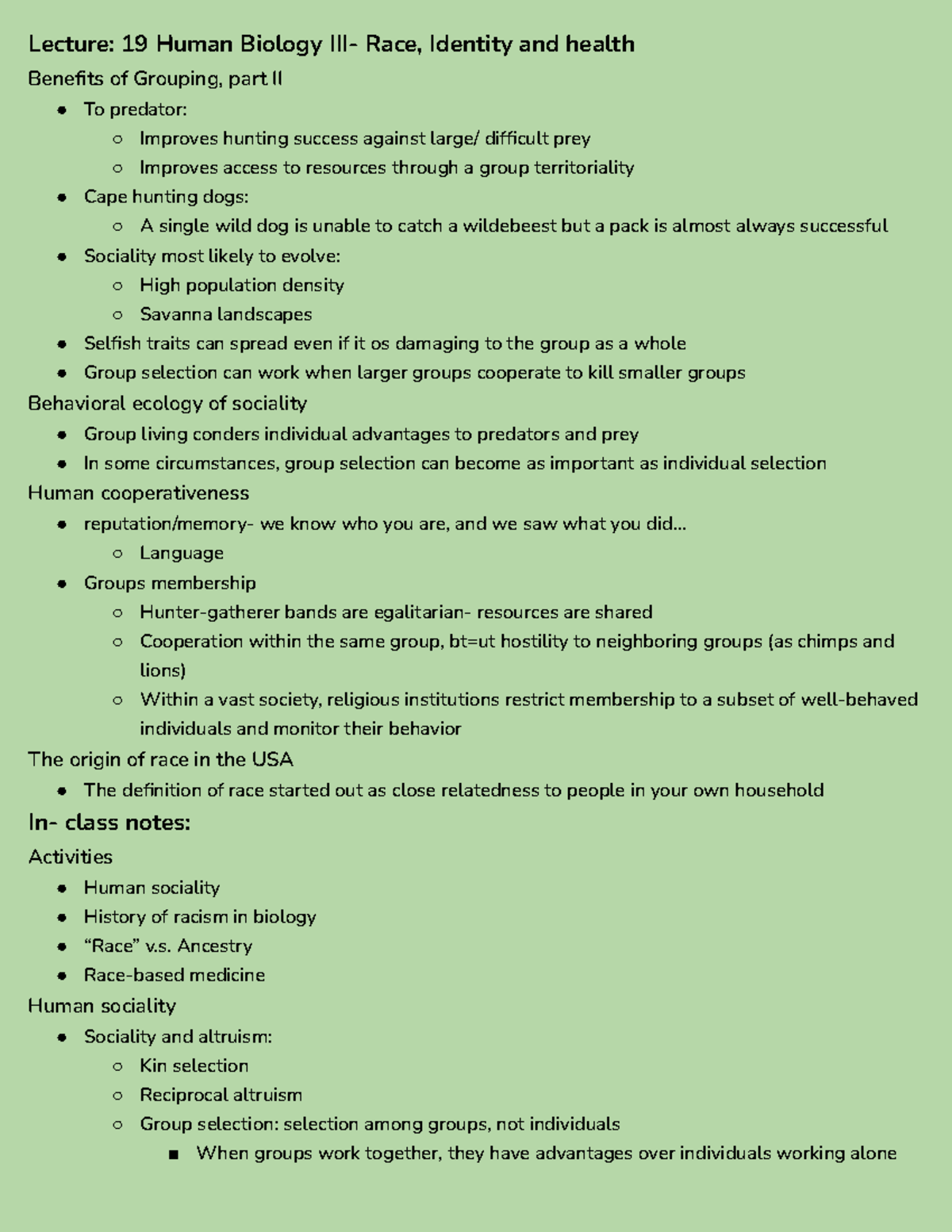 Lecture 19 Human Biology III- Race, Identity and health - BIOL 1001 ...