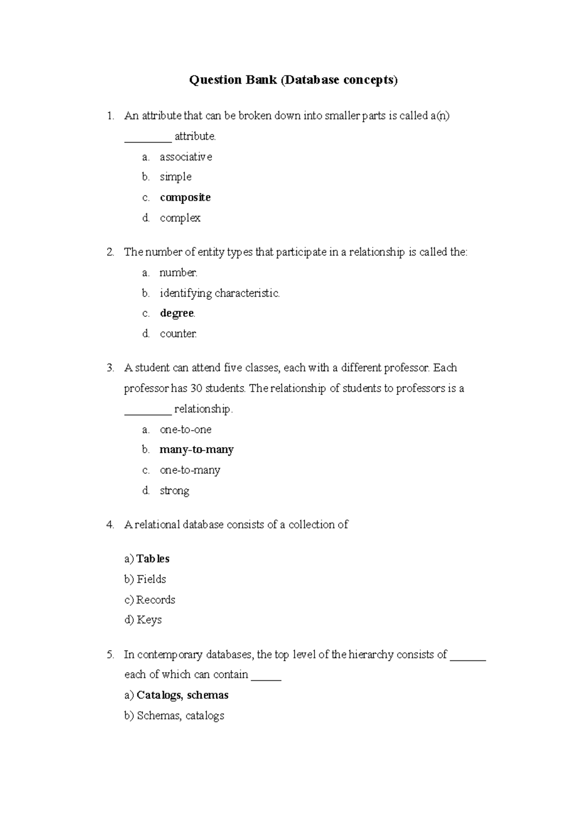 Database Question Bank[easy] Question Bank Database Concepts An Attribute That Can Be