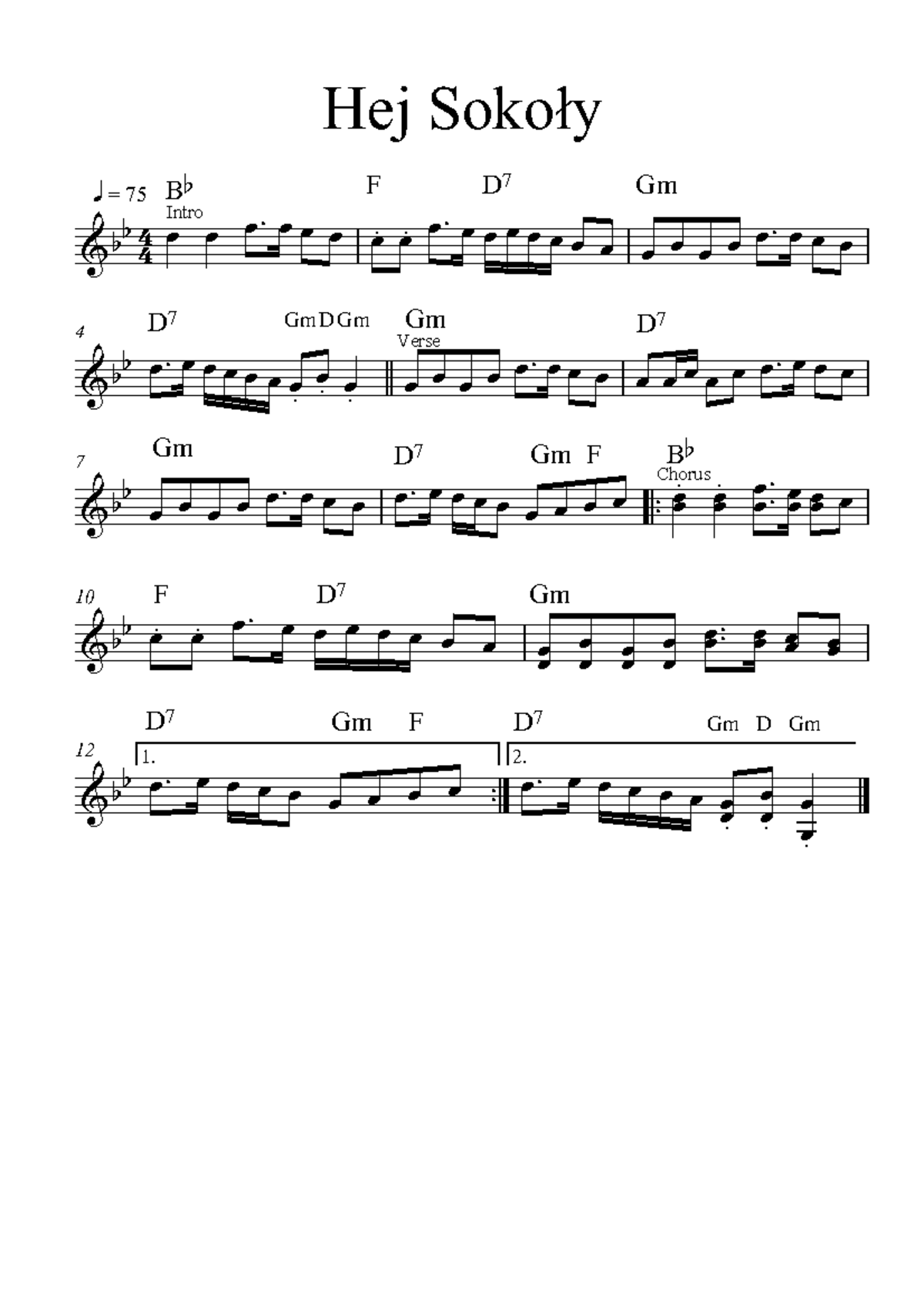 Hej-Sokoly-Gm - note - q = 75 4 ™™ 7 10 ™™ 12 4 &bb 4 .. Hej Sokoły &bb .. . &bb .. - Studocu