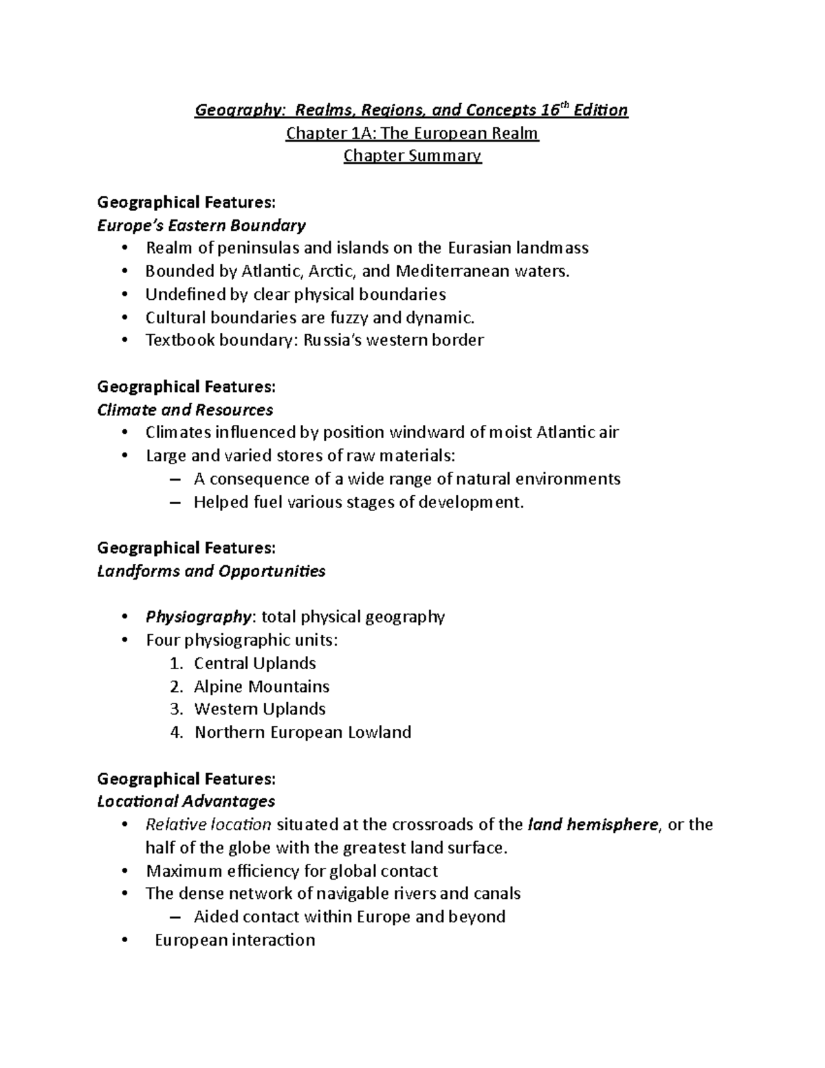 Geography chapter 5- summary part 1 - Geography: Realms, Regions, and ...