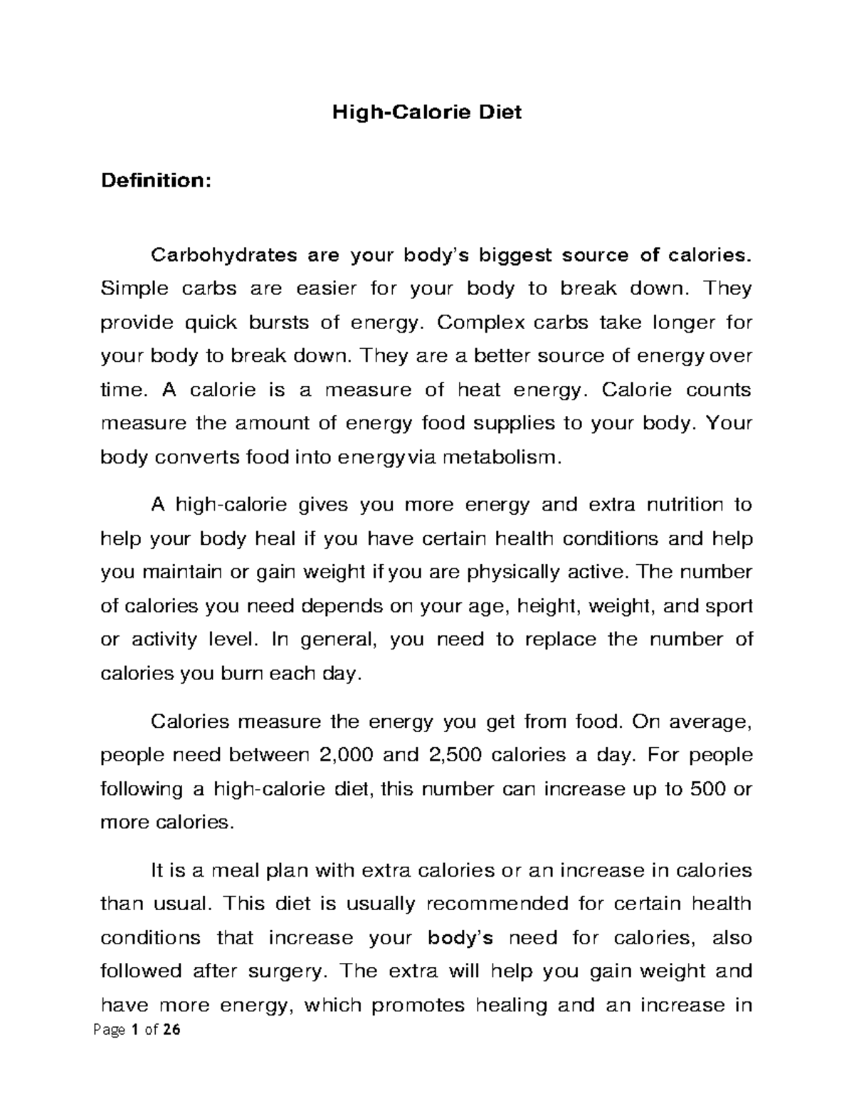 Group 5 High Calorie Study Guide - High-Calorie Diet Definition ...
