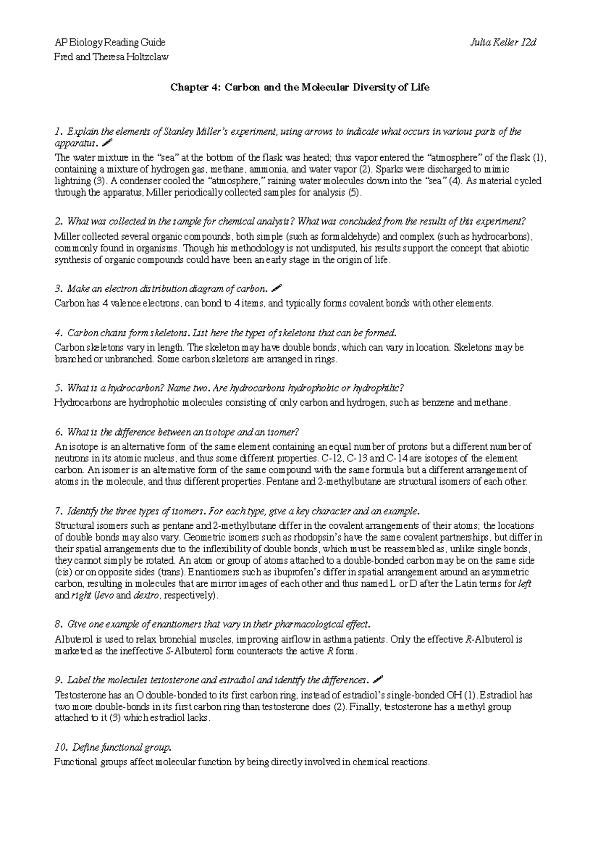 Chapter 4 solutions - AP Biology Reading Guide Julia Keller 12d Fred ...