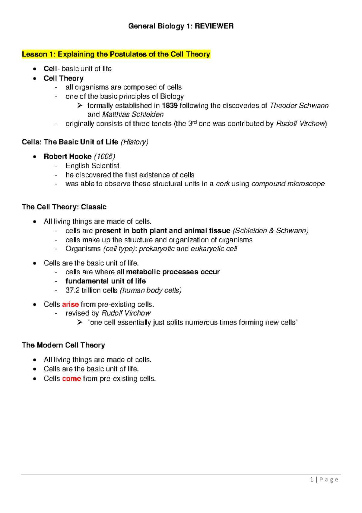 GEN BIO Reviewer - General Biology 1: REVIEWER Lesson 1: Explaining the ...