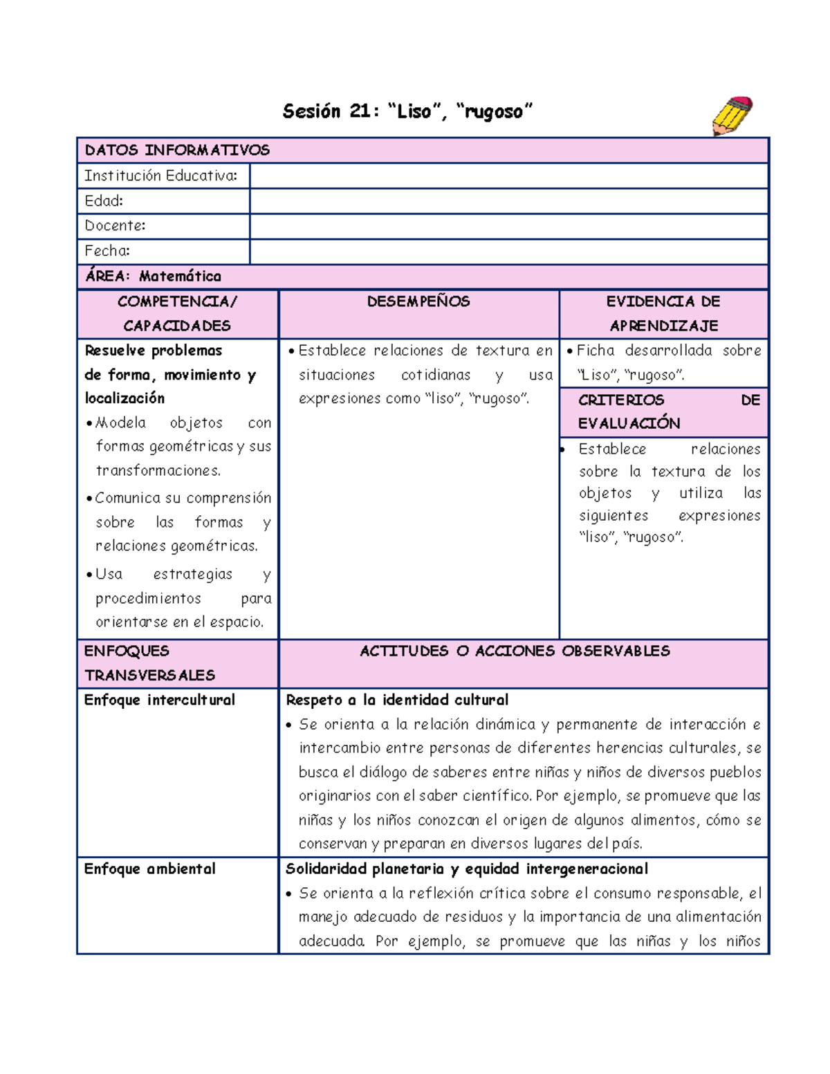 Sesion Muestra - 5 AÑOS MAT - Sesión 21: “Liso”, “rugoso” DATOS ...