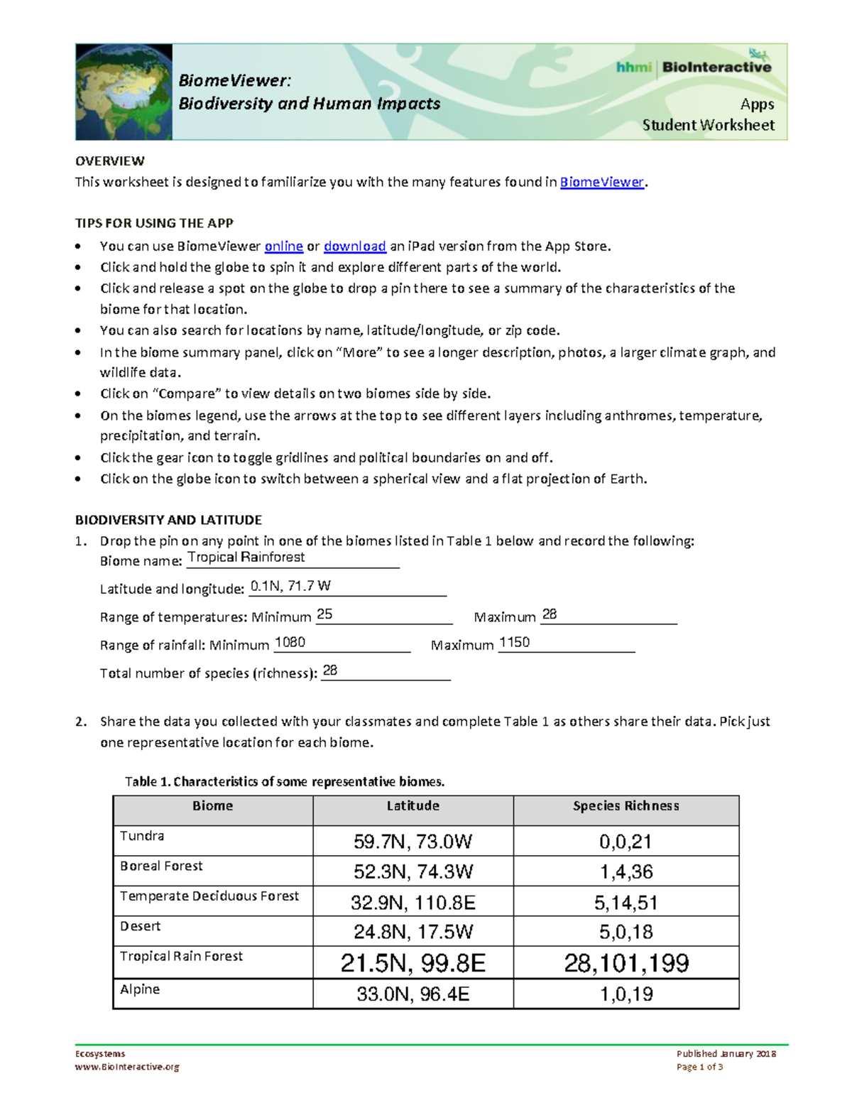 Biome Viewer-Student WS-app - Ecosystems Published January 2018 ...
