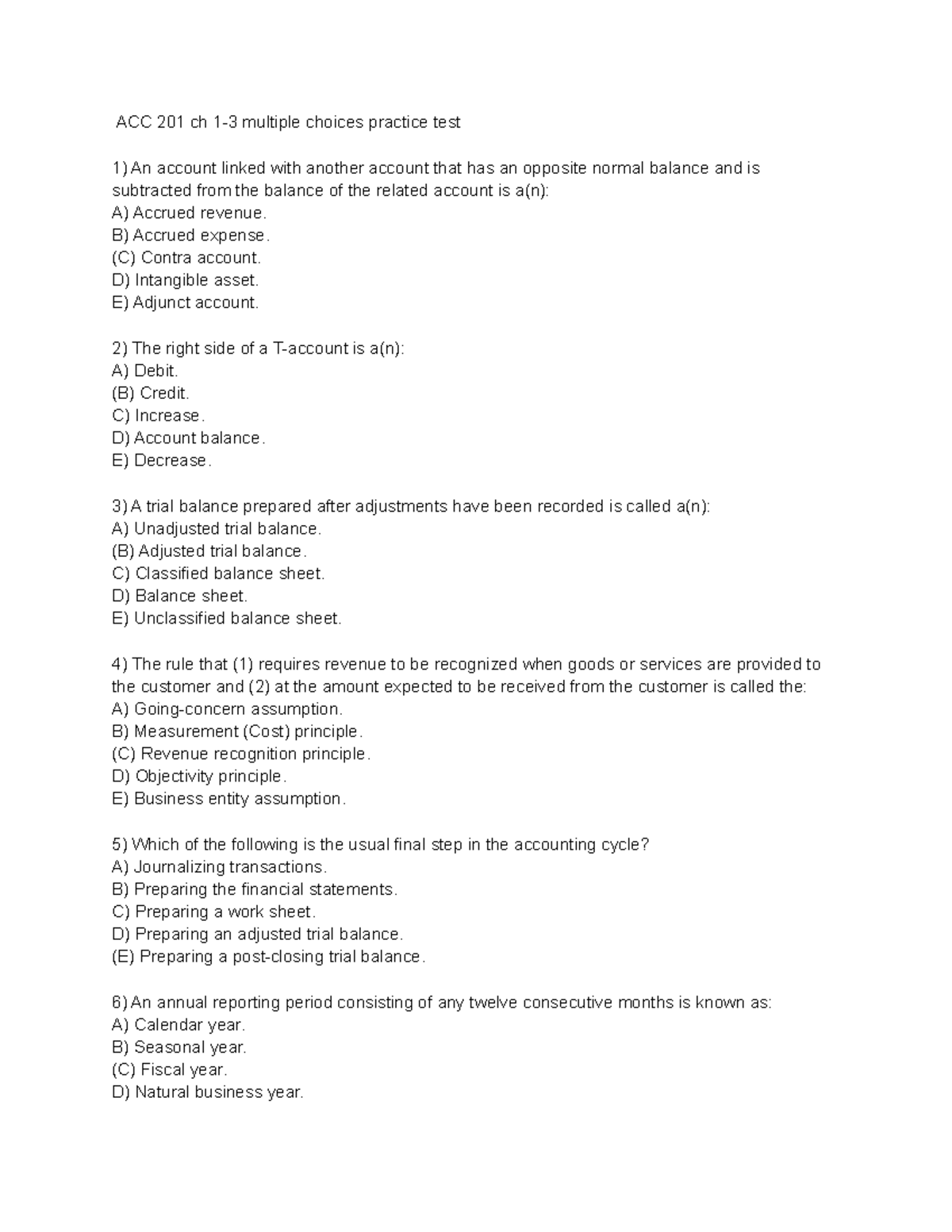 ACC 201 ch 1-3 multiple choices practice test 1-10 - ACC 201 ch 1-3 ...
