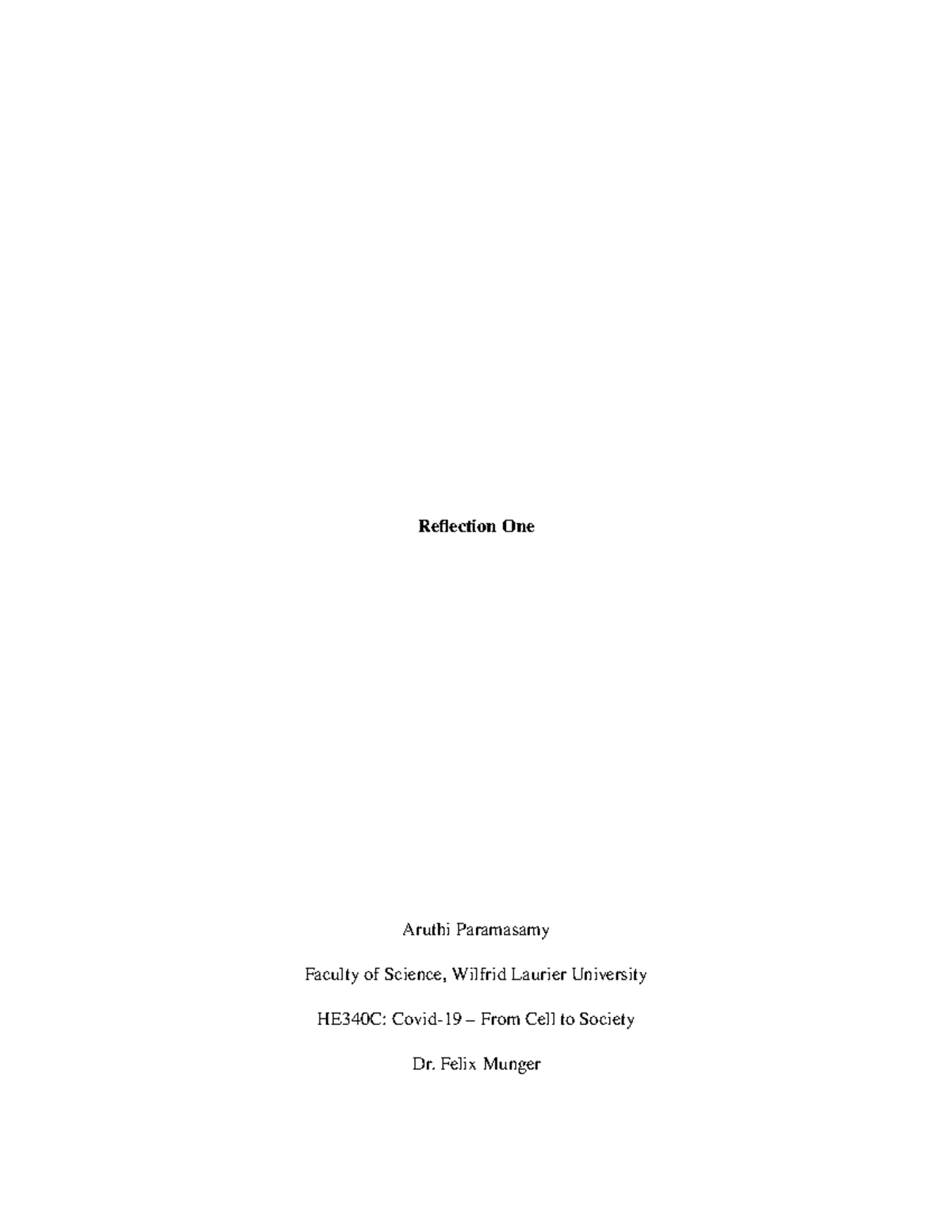Lesson 1 Reflection Paper 1 - Reflection One Aruthi Paramasamy Faculty ...